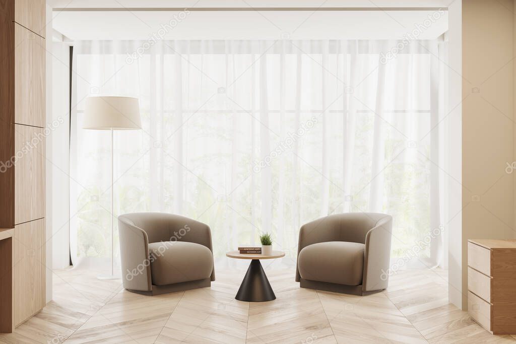 Interior Del Hospital Beige Con Dos Sillones Mesa Centro Suelo — Foto ...