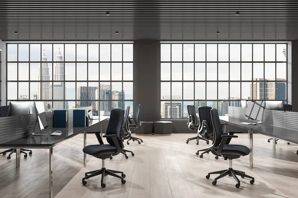 Open Space Coworking Interior Chairs Desk Row Side View Partition ...