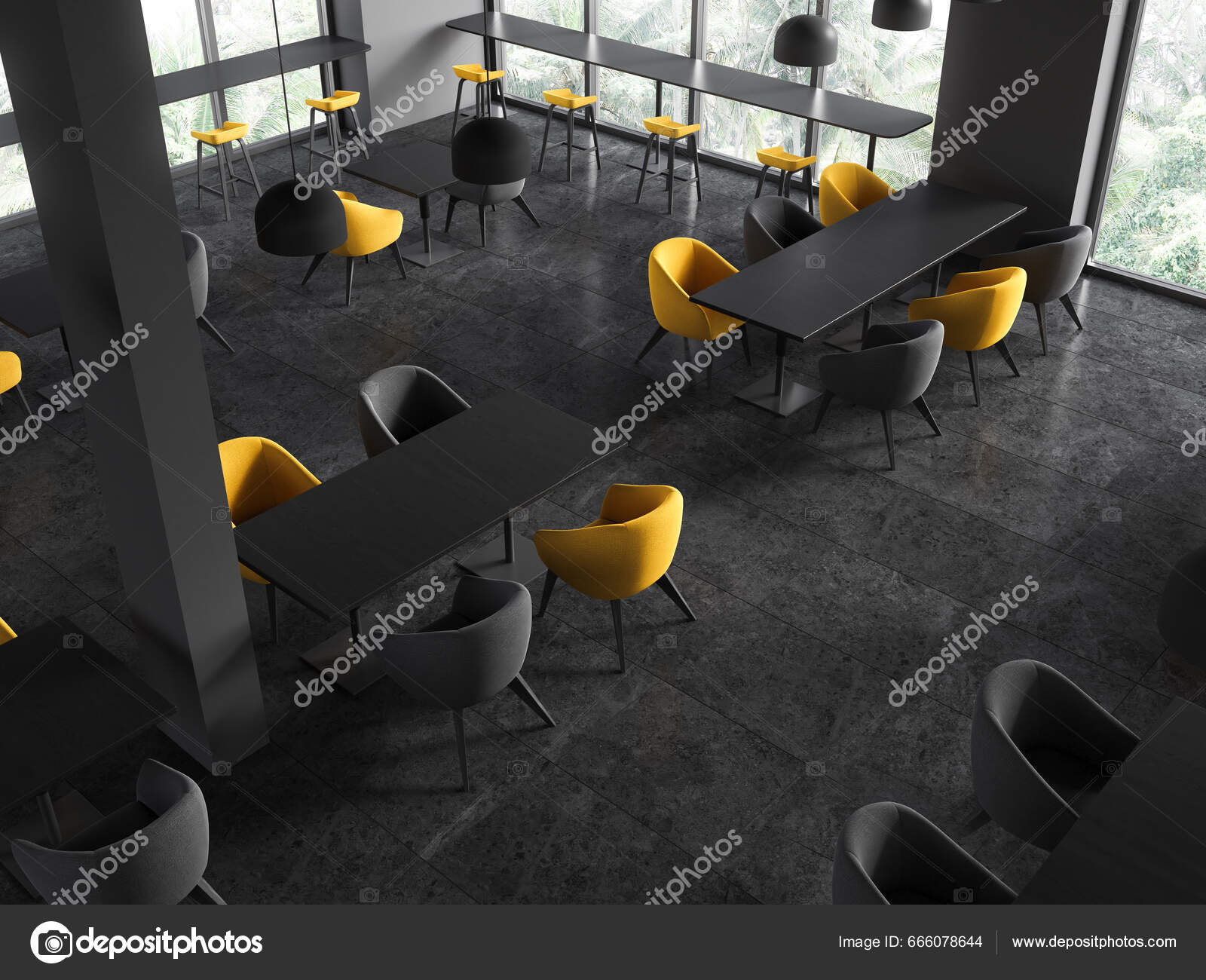 Top View Restaurant Interior Chairs Table Row Side View Black Stock ...