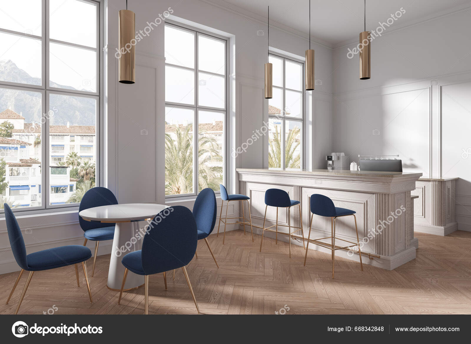 Modern Coffee Shop Interior Bar Countertop Cash Desk Computer Eating ...