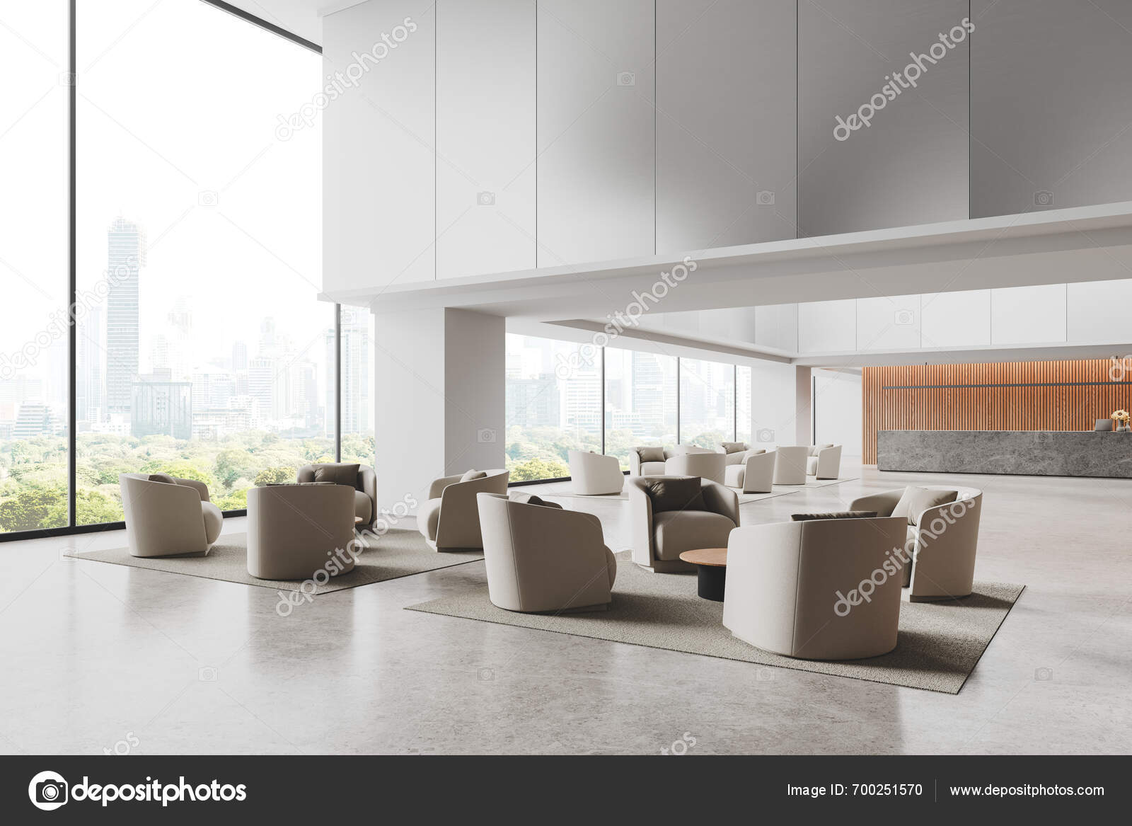 Corner View Business Interior Reception Desk Armchairs Coffee Table ...