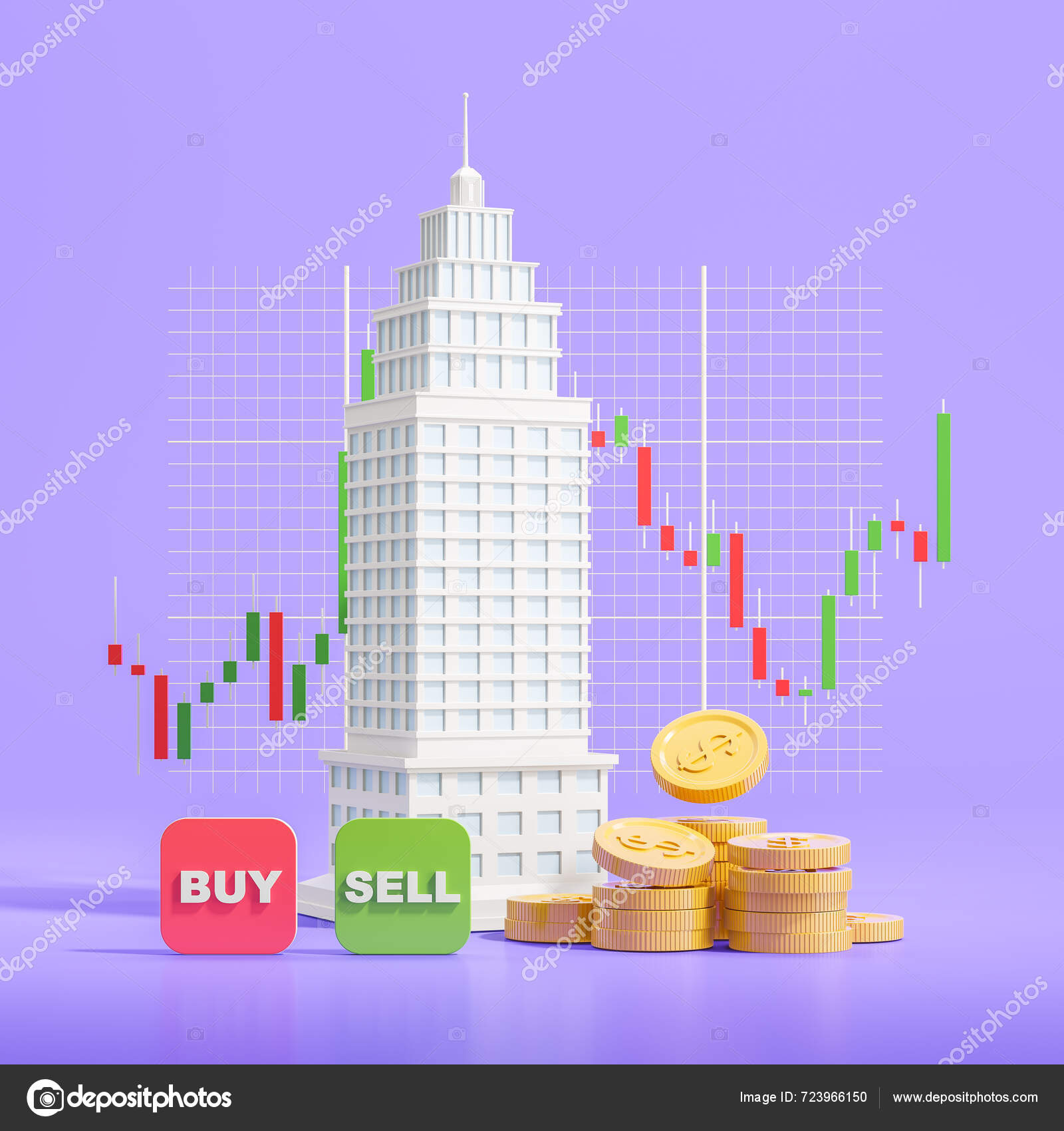 Cartoon Business Skyscraper Financial Graph Forex Candlesticks Stack ...