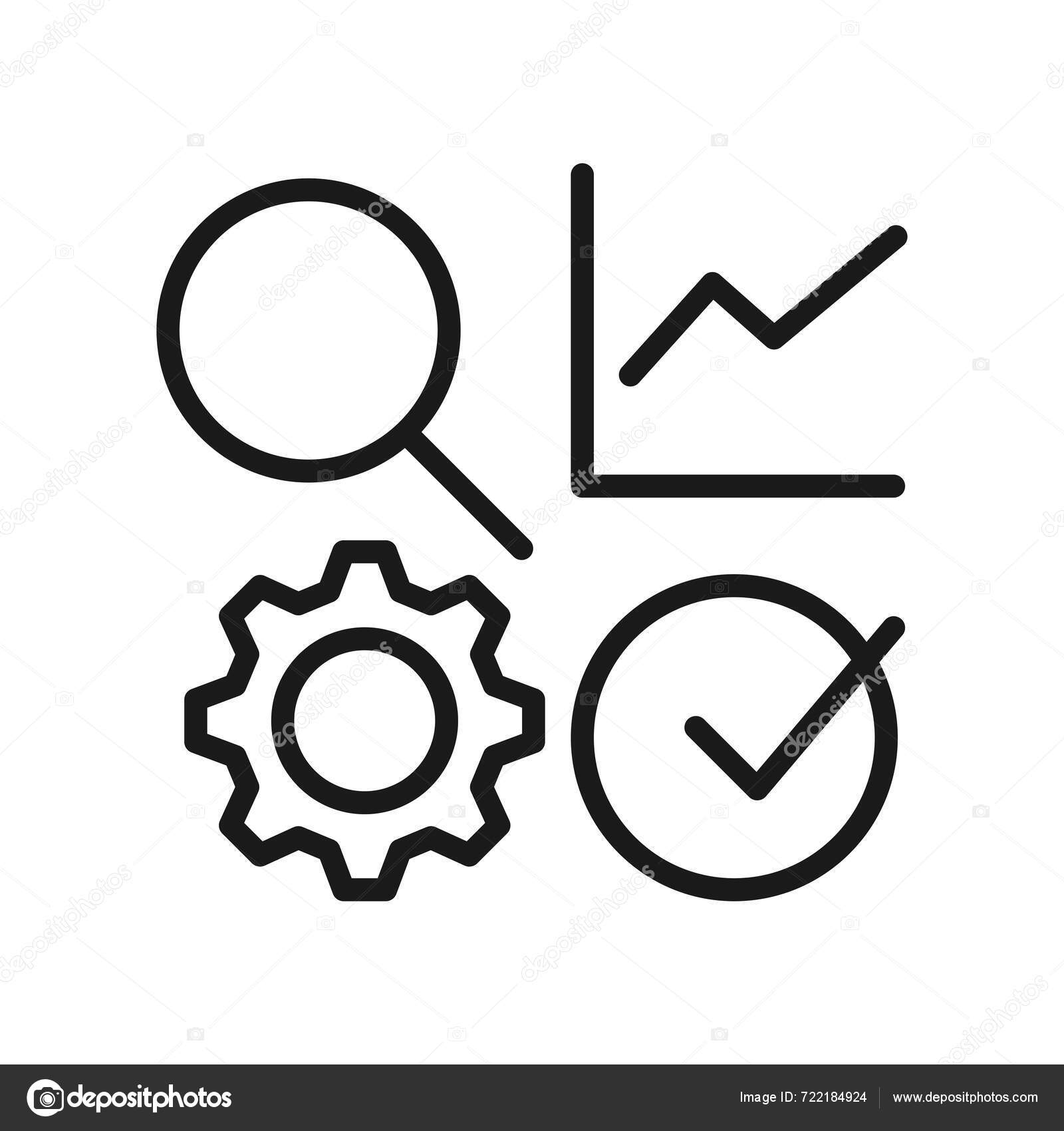 Ikon Proses Kontrol Kualitas Dengan Kaca Pembesar Grafik Gigi Simbol ...