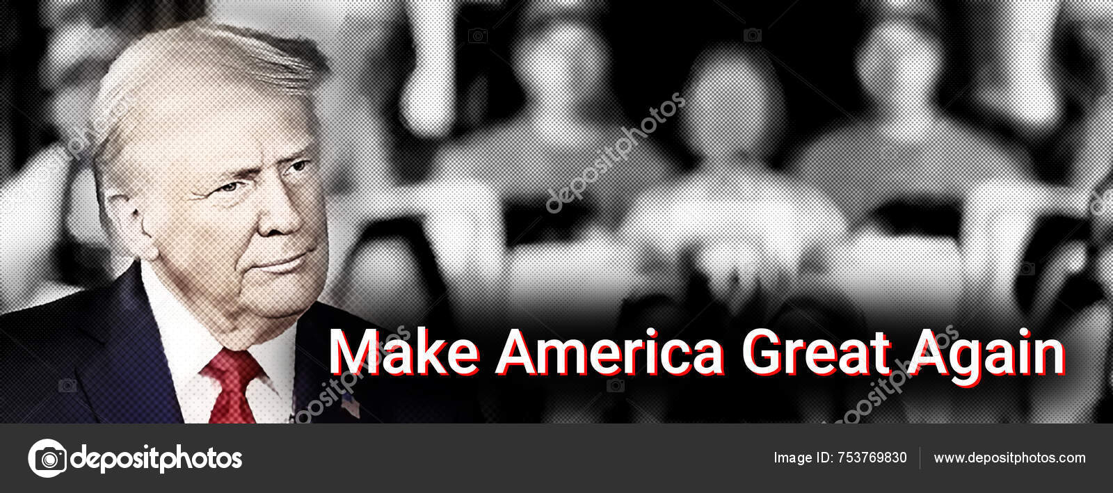 Portrait Donald Trump Backdrop Crowd People Text Election Campaign ...