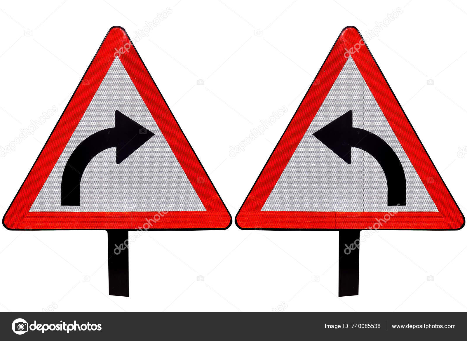 Right Left Hand Curve Caution Road Sign Red Triangle Isolated — Stock ...