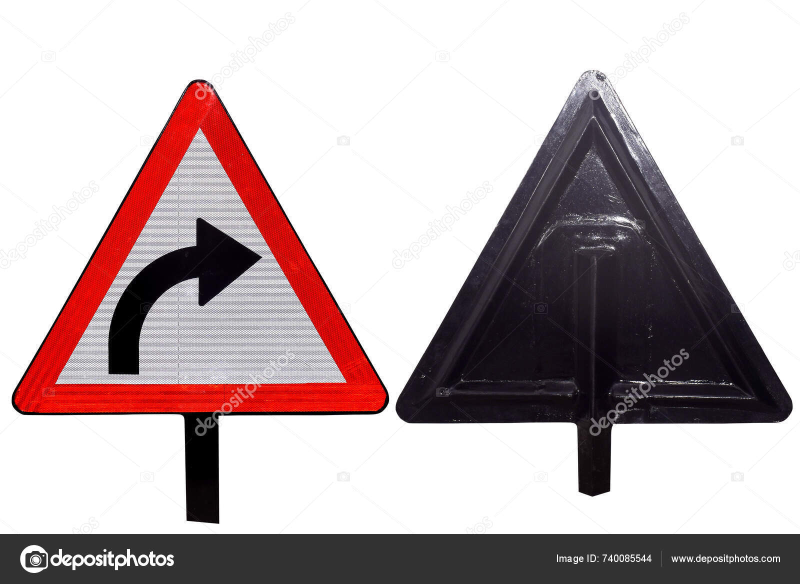 Right Hand Curve Back Caution Road Sign Red Triangle Isolated — Stock ...