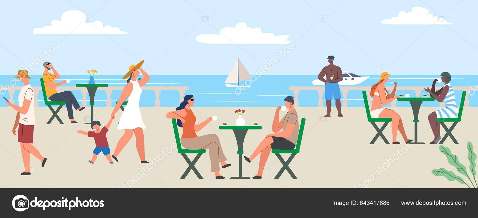 Summer Outdoor Cafe Restaurant Coffee Shop Open Air Shore Ocean Stock ...