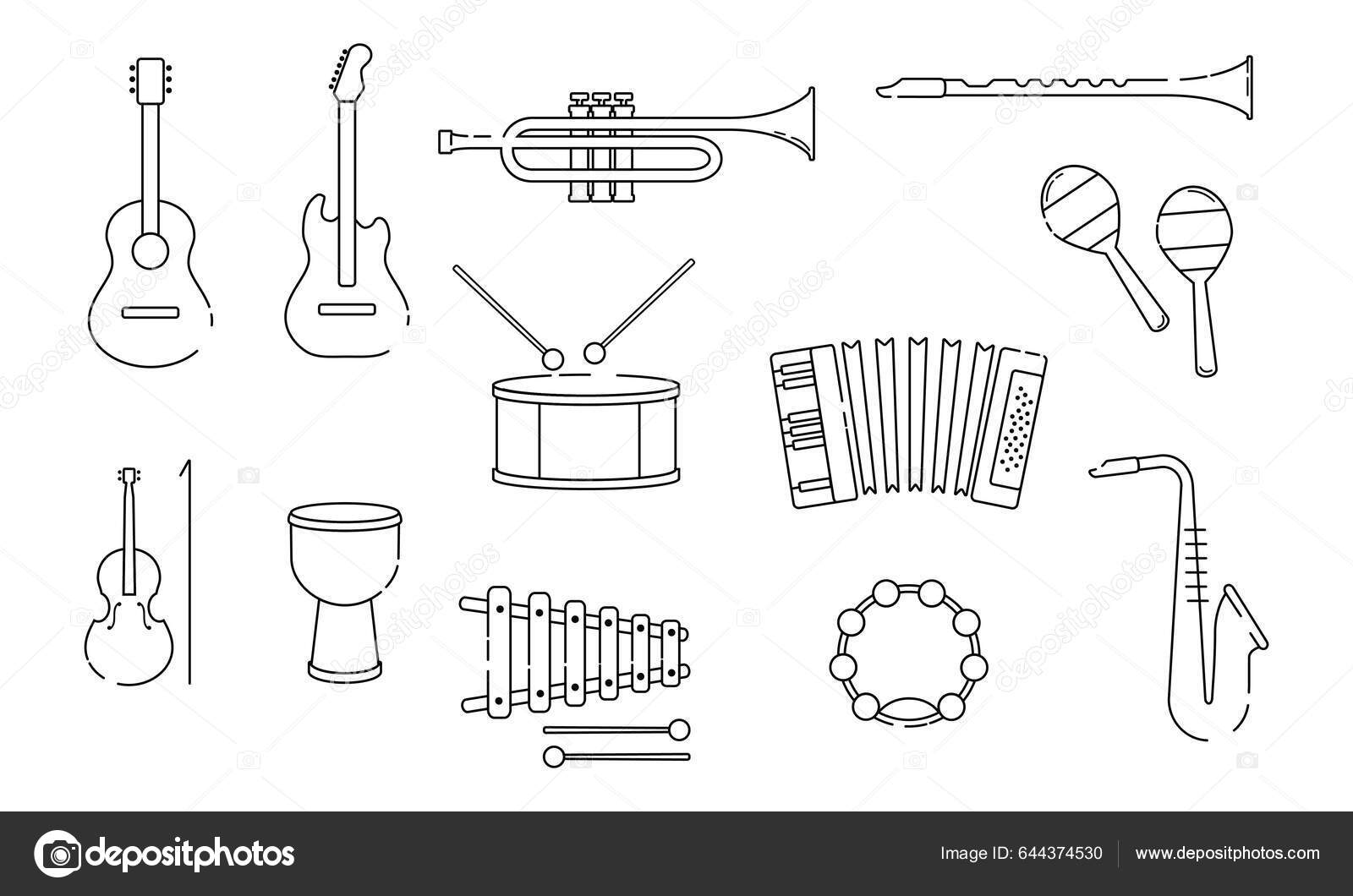 Black And White Cartoon Musical Instruments