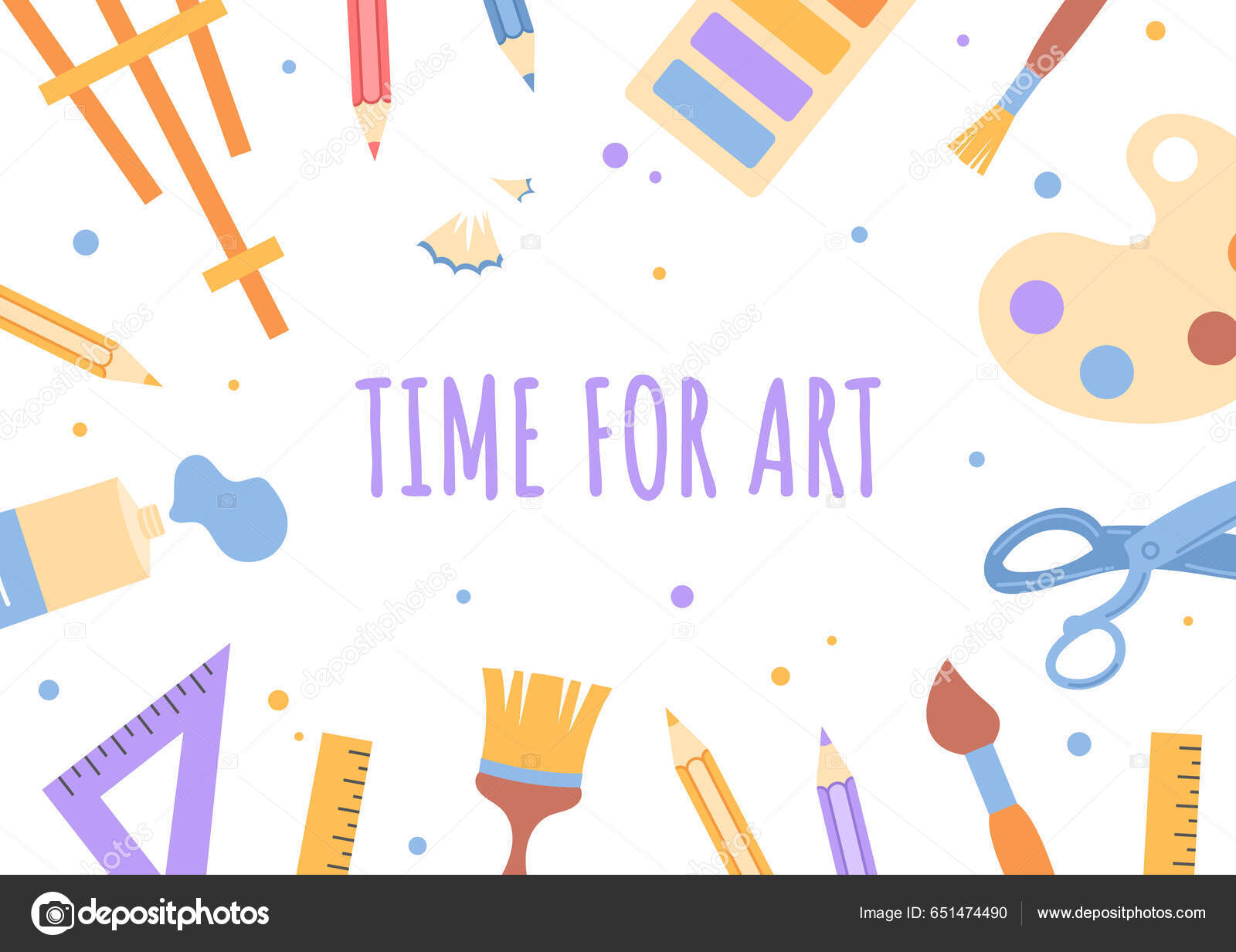 Time Art Concept Multicolored Pencils Rulers Brushes Paints Set School ...