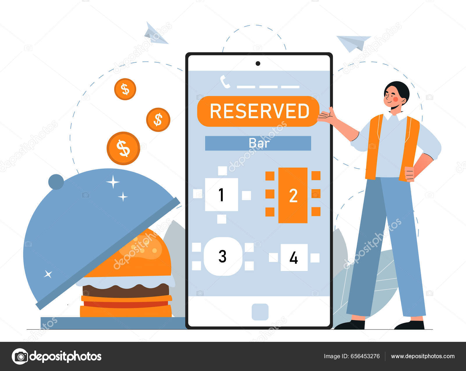 Online Reservation Concept Man Smartphone Screen Chooses Table Cafe ...