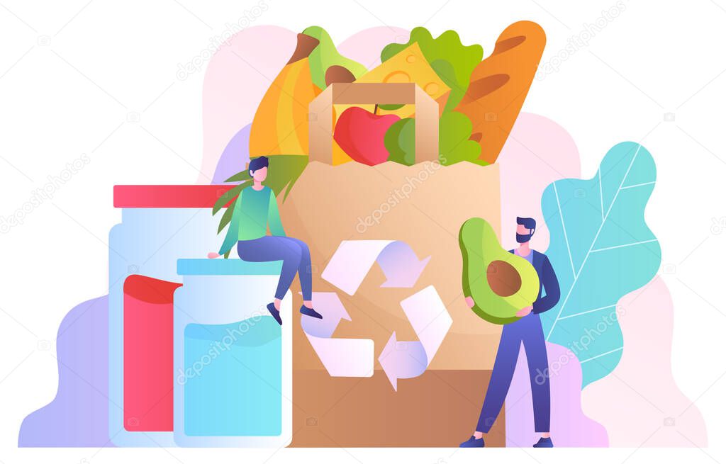 Cero desperdicio. Hombre y mujer con productos naturales y orgánicos ...