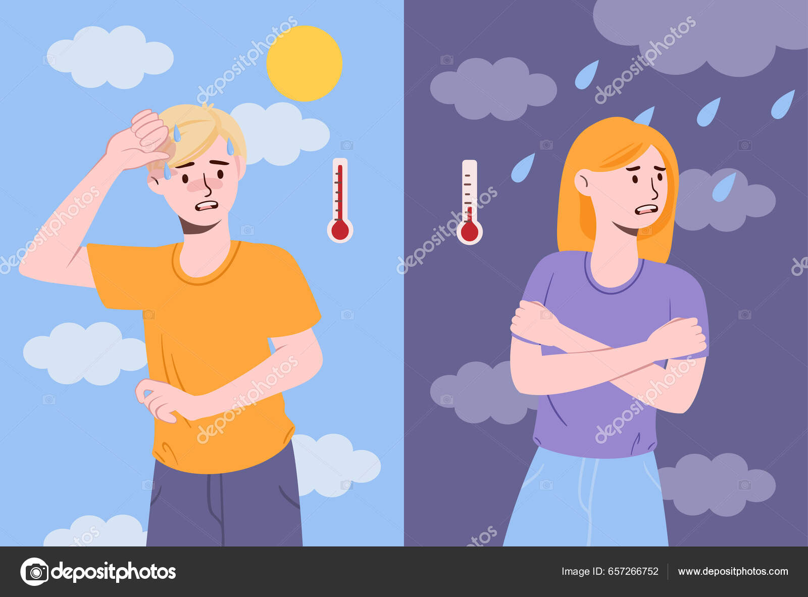Rain Girl Sun Boy People Suffer Wet Cold Hot Weather Stock Vector by ...