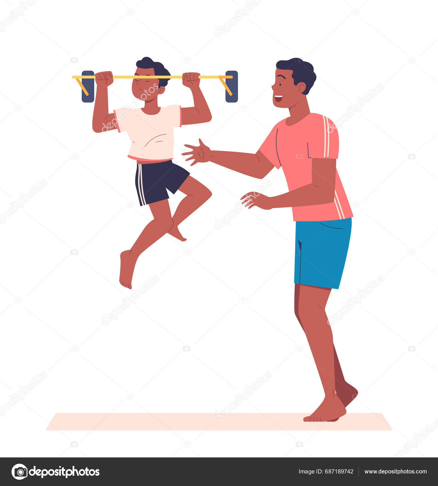 Family Training Together Doodle Father Son Training Workout Active ...