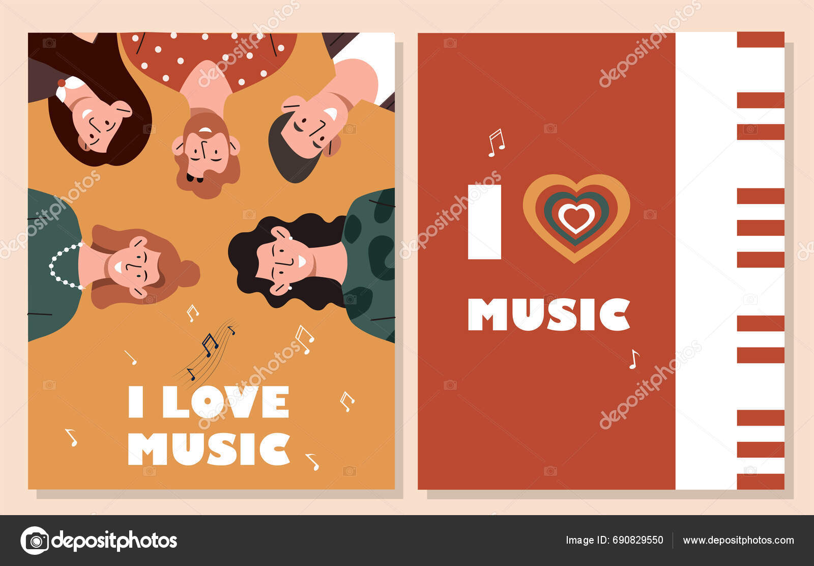 Music Posters Set Men Women Headphones Booklet Leaflet Keyboard Piano ...