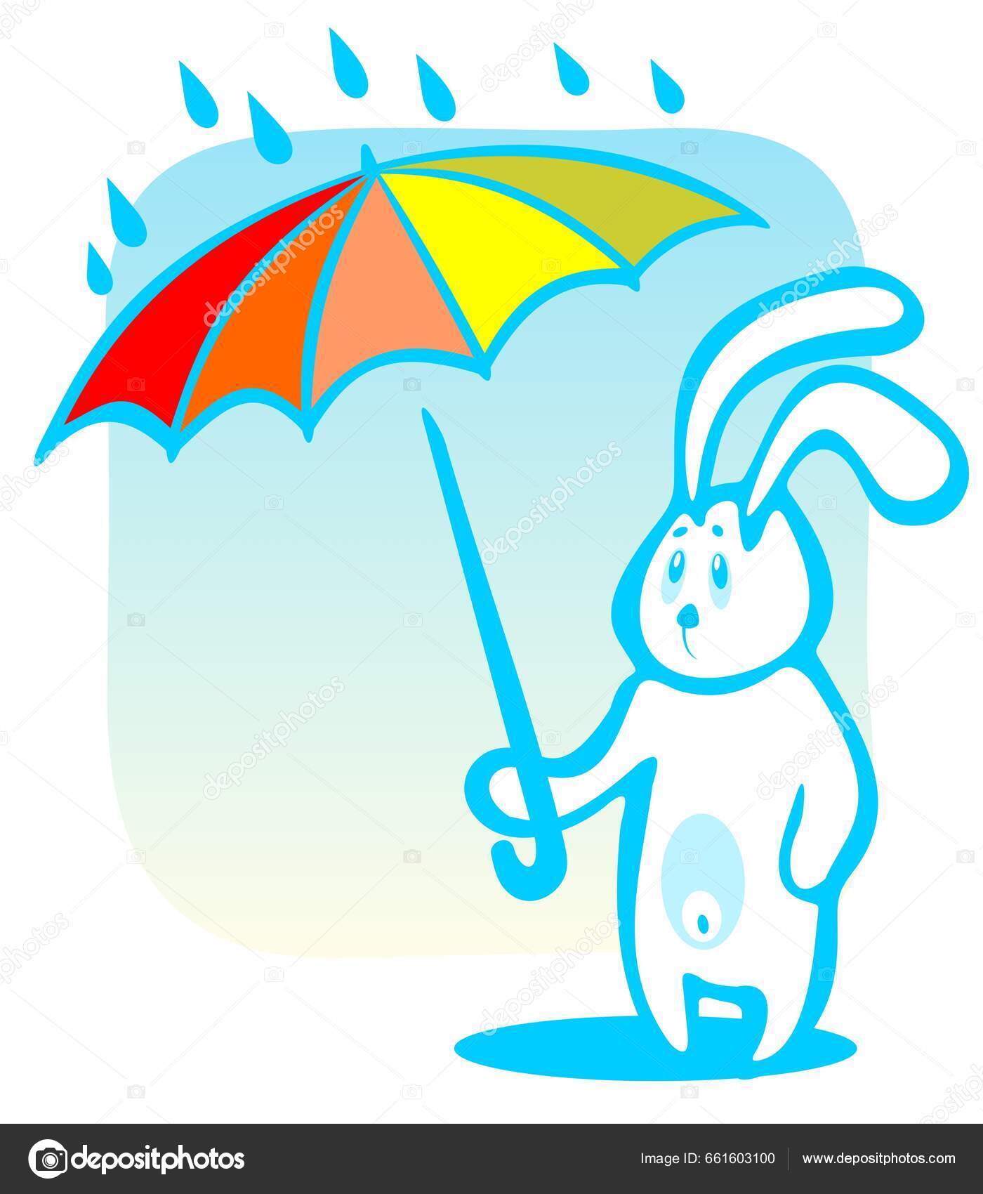 Cartoon Rabbit Umbrella Isolated Blue Background Stock Vector by ...