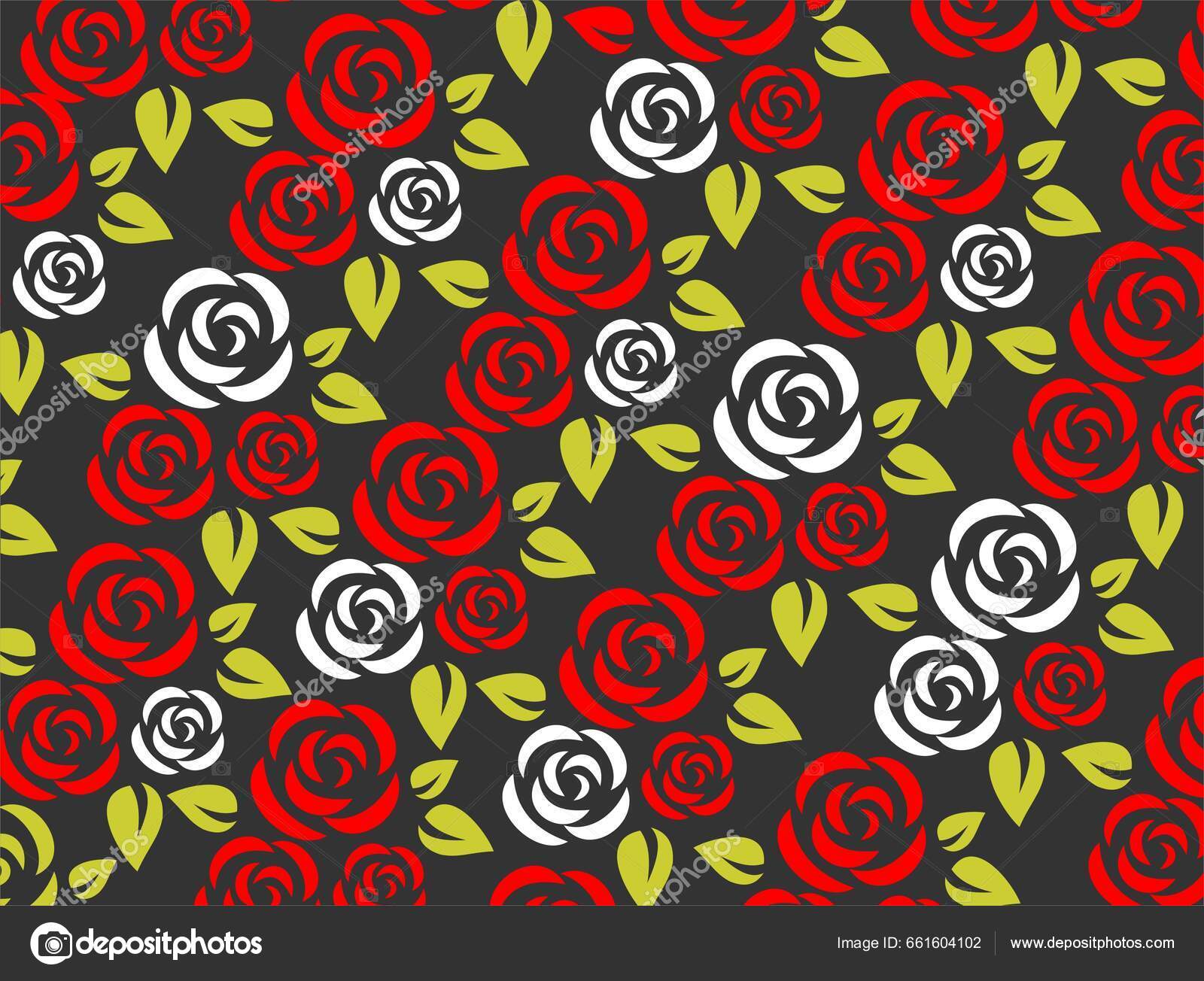 Stylized Red White Roses Pattern Black Background Stock Vector by ...