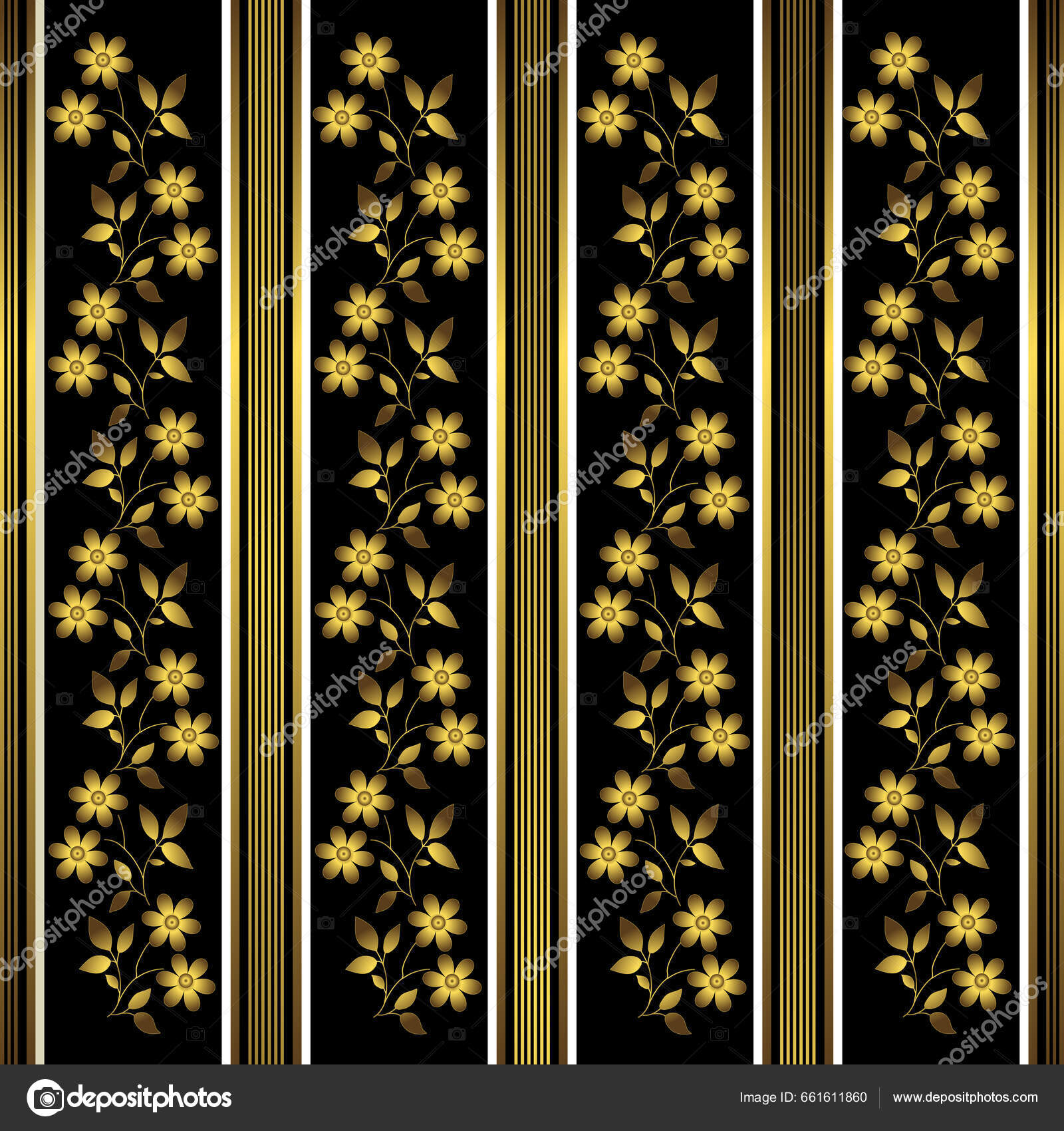 Black Golden Floral Stripes Geometric Background Vector Stock Vector by ...