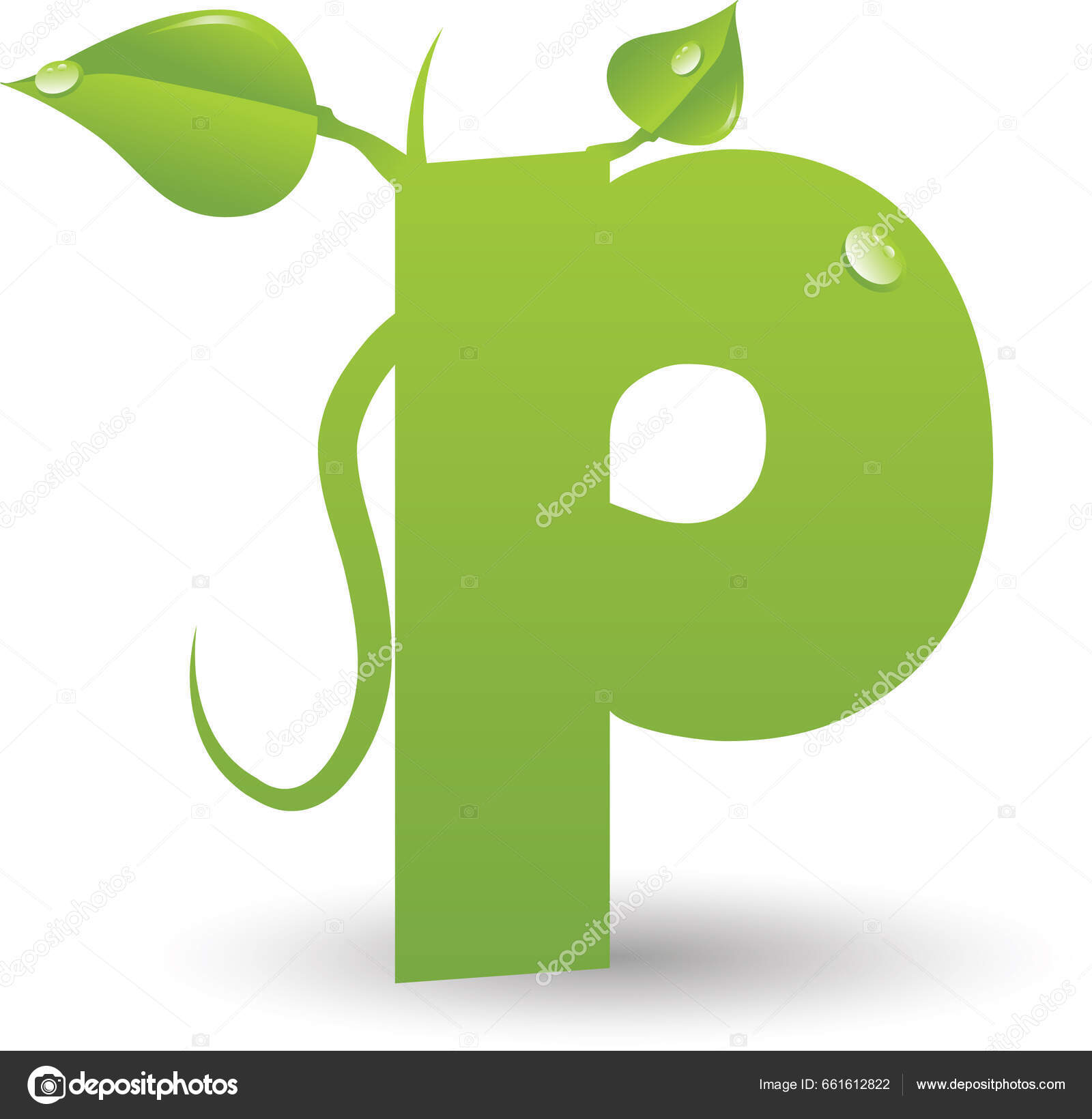 One Vector Letter Green Floral Alphabet Isolated White Background Stock ...