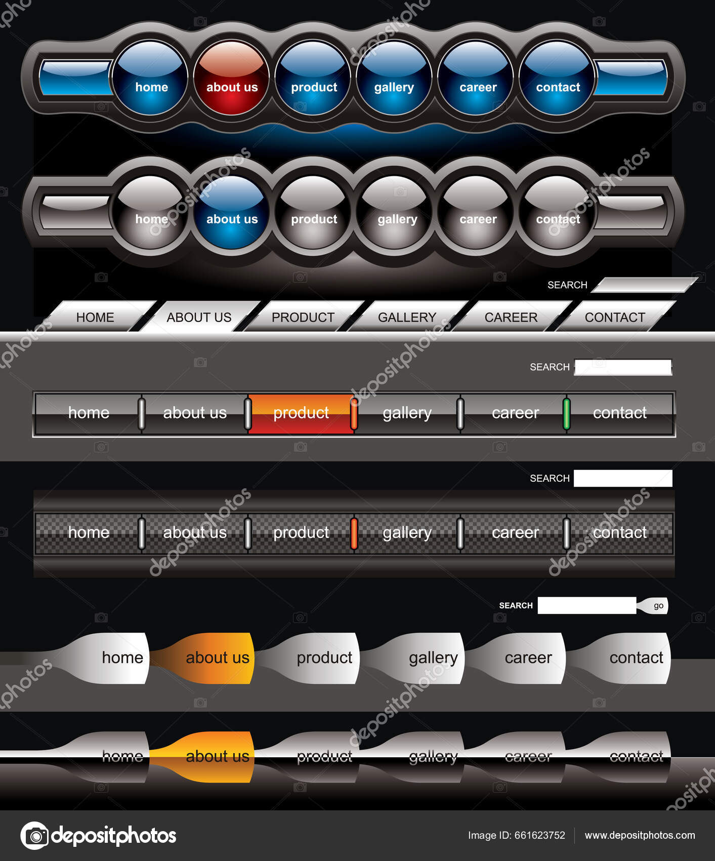 Botones Menú Negro Plantilla Navegación Vector de stock por ...