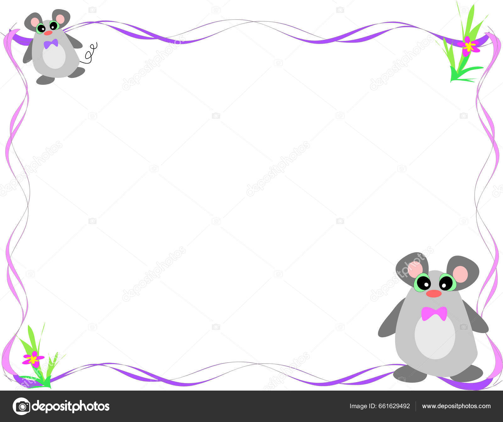 Cute Frame Has Two Mice Bows Flowers Corners Stock Vector by ...