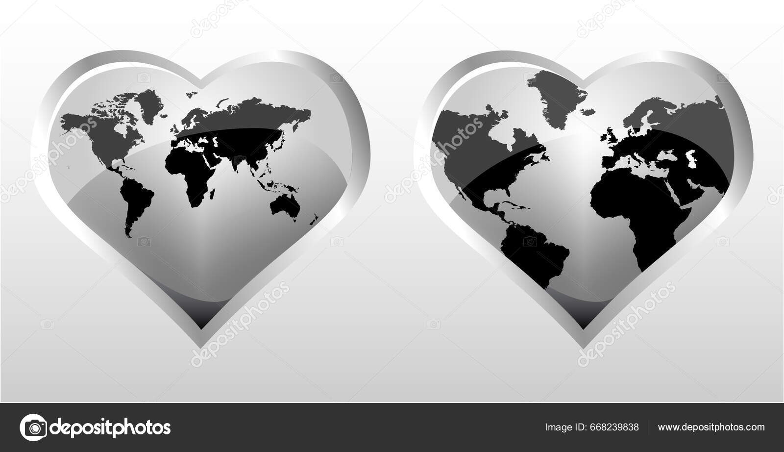 Corazones Con Mapa Del Mundo Ilustración Vectorial Vector de stock por ...