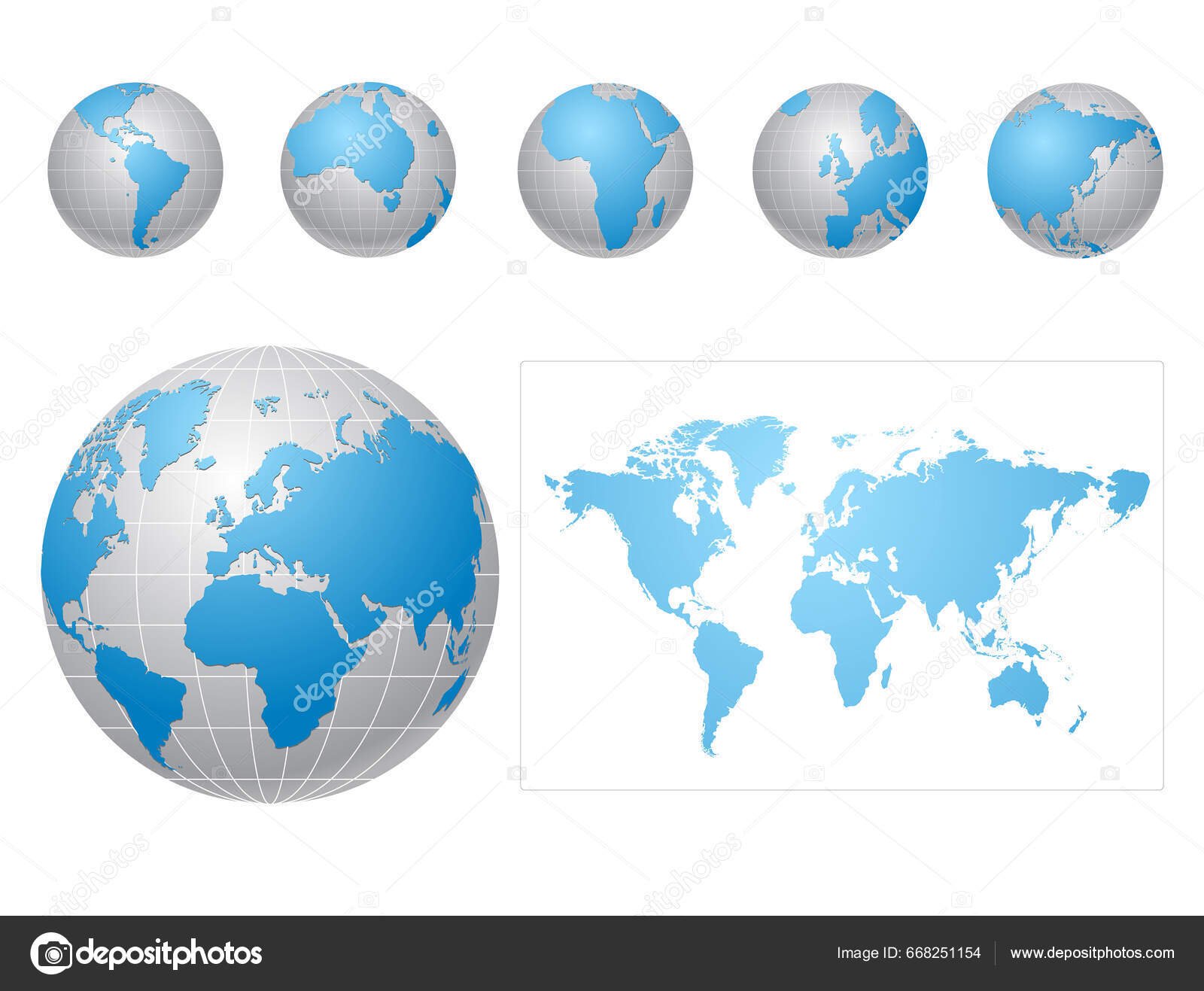 Conjunto Ilustración Globo Mapa Del Mundo Vector de stock por ...