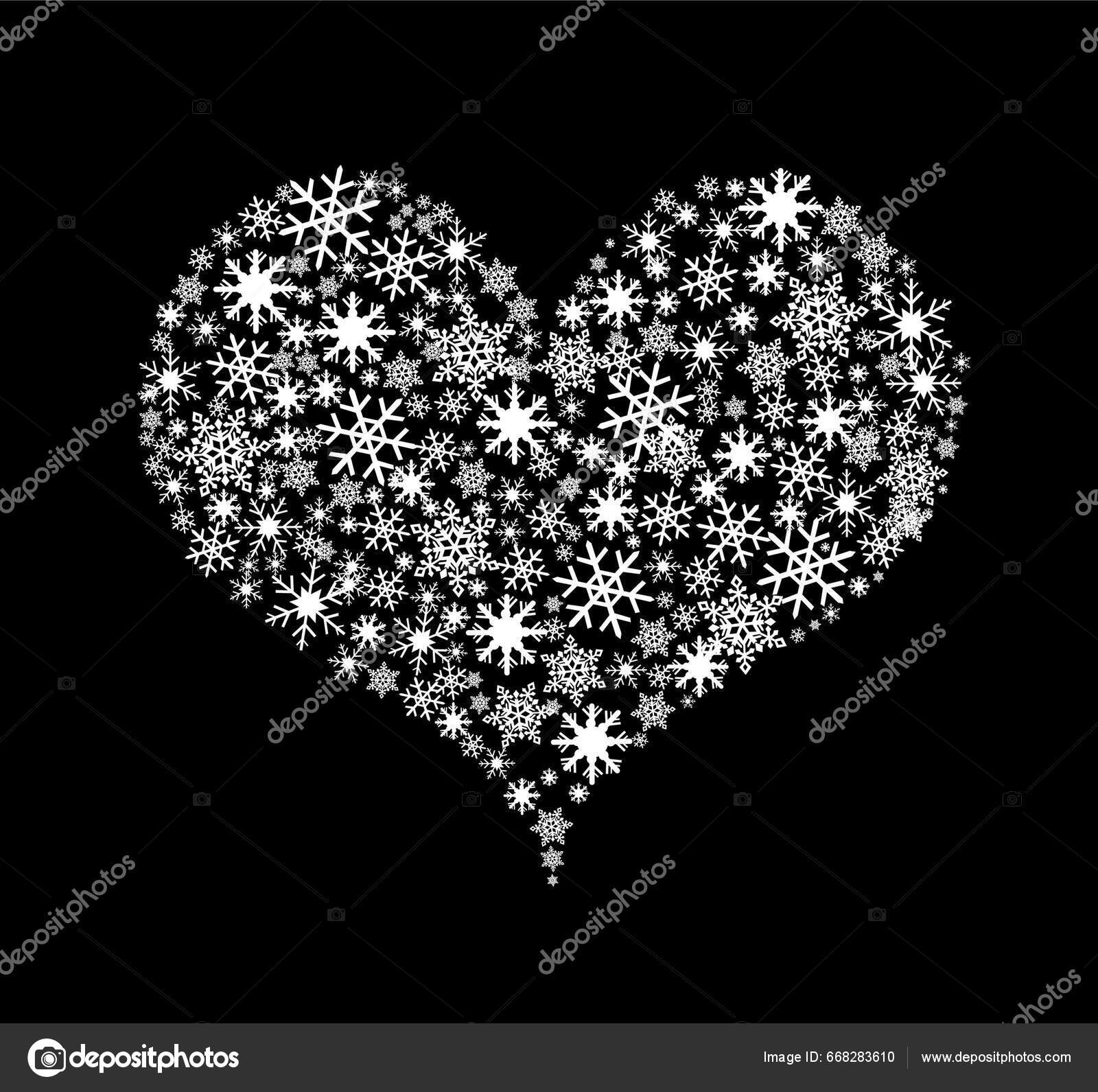 Srdce Sněhovými Vločkami Vektorová Ilustrace Černém Pozadí Stock Vektor ...
