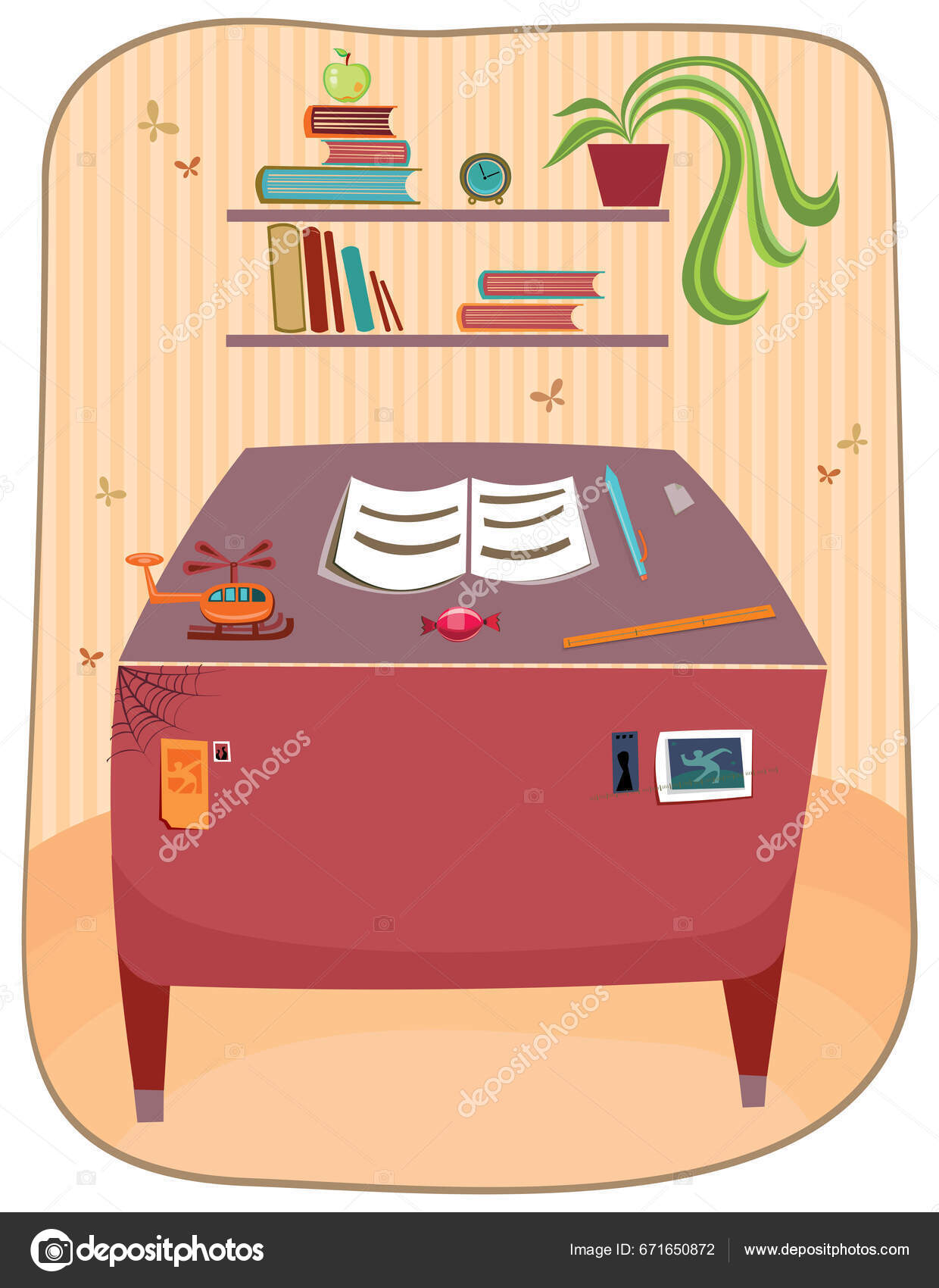 Ilustración Vectorial Escritorio Dibujos Animados Con Una Lámpara ...