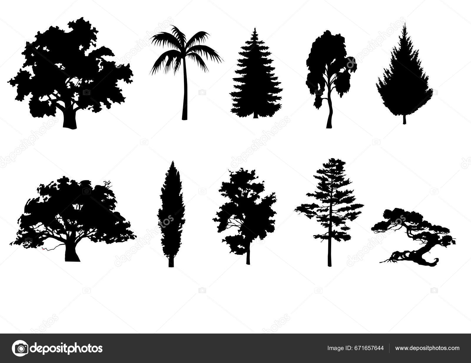 Set Trees Silhouettes Stock Vector By ©designpicsinc 671657644