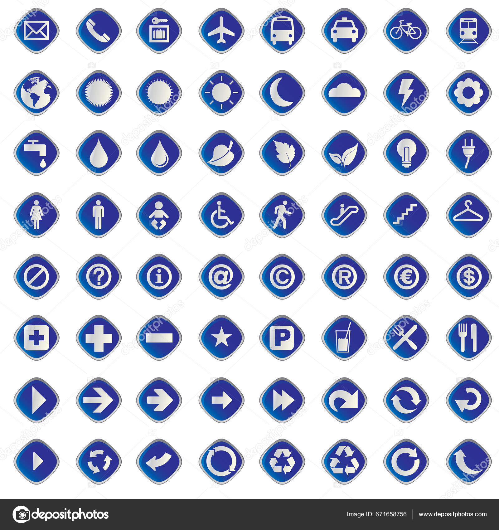 Vector Illustration Blue Icons Set Stock Vector by ©DesignPicsInc 671658756