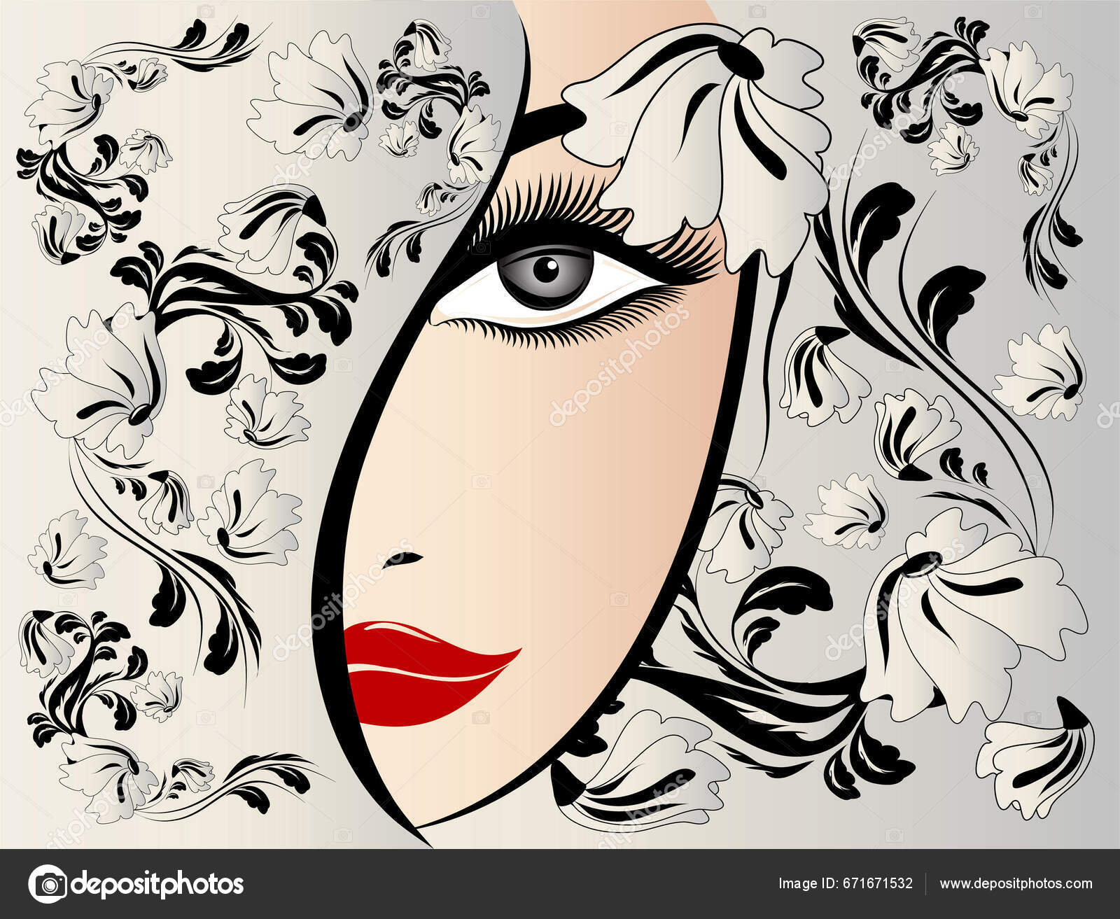Beautiful Woman Face Flowers Vector Illustration Stock Vector by ...