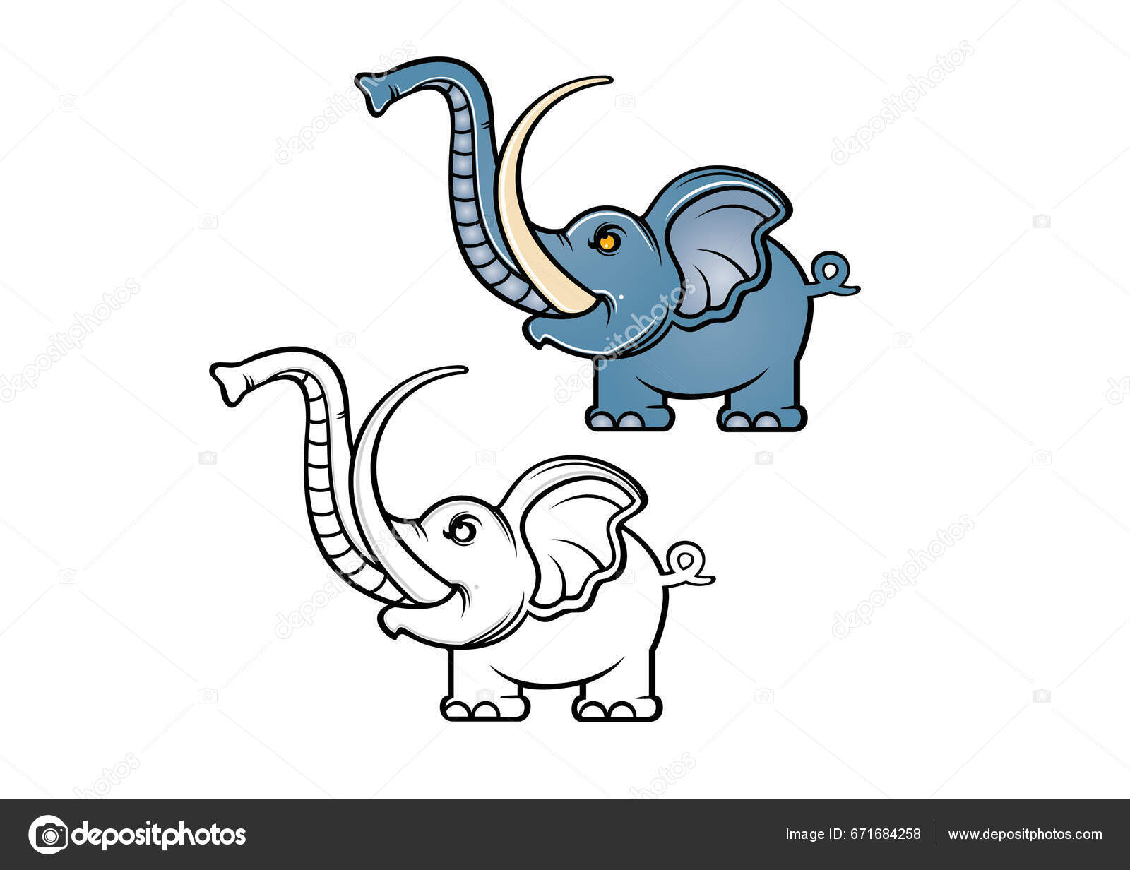 Elefantes Lindos Ilustración Vector Dibujos Animados Vector de stock ...