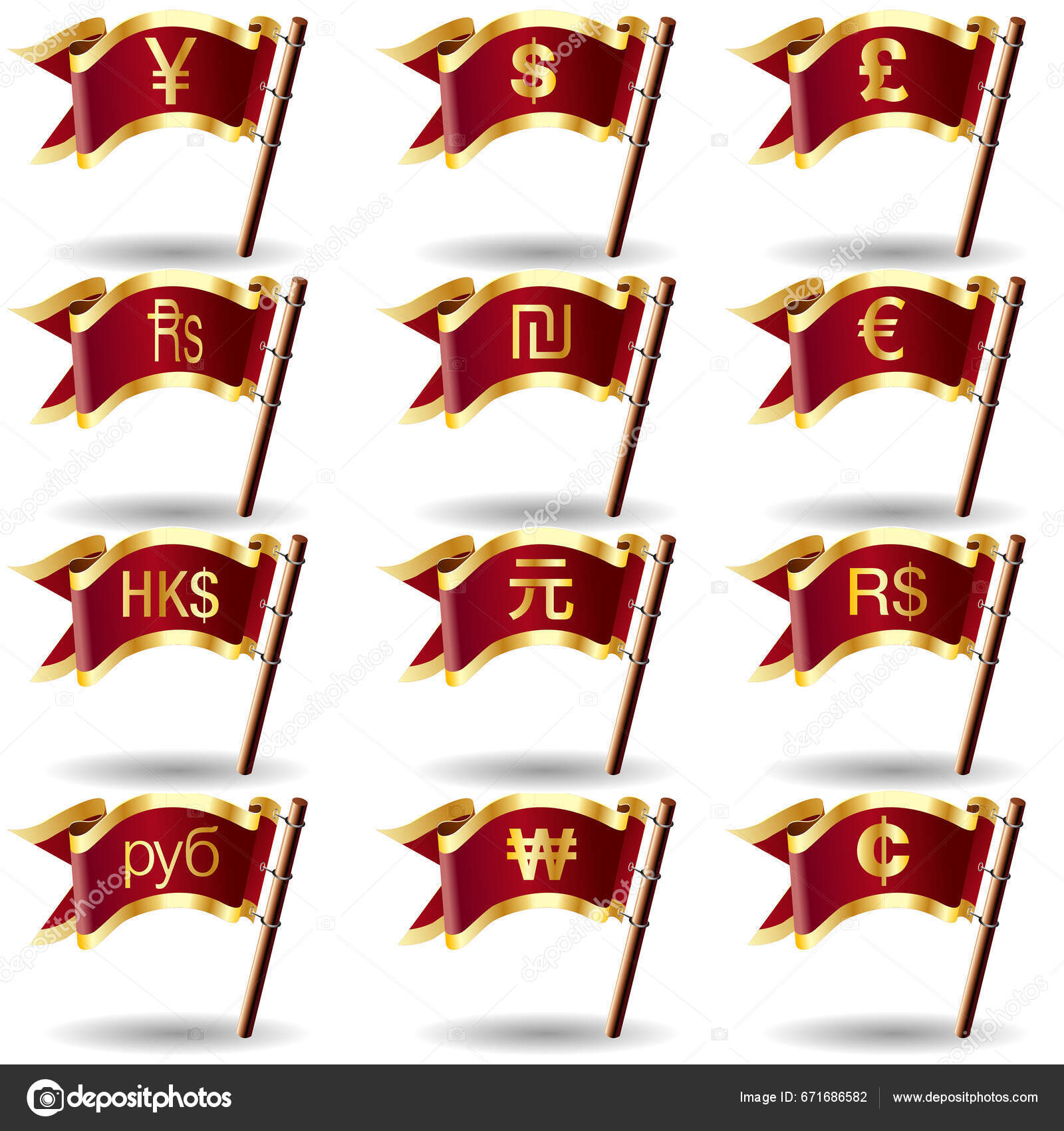 Red Flags Currency Signs Vector Stock Vector by ©DesignPicsInc 671686582