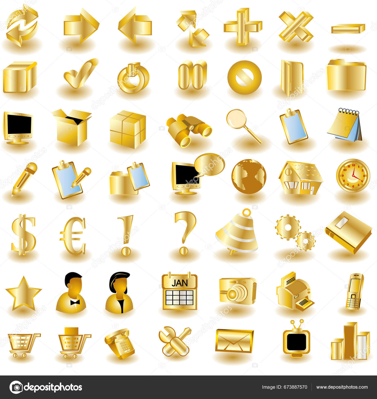 Conjunto Iconos Dorados Aislados Sobre Fondo Blanco Vector de stock por ...
