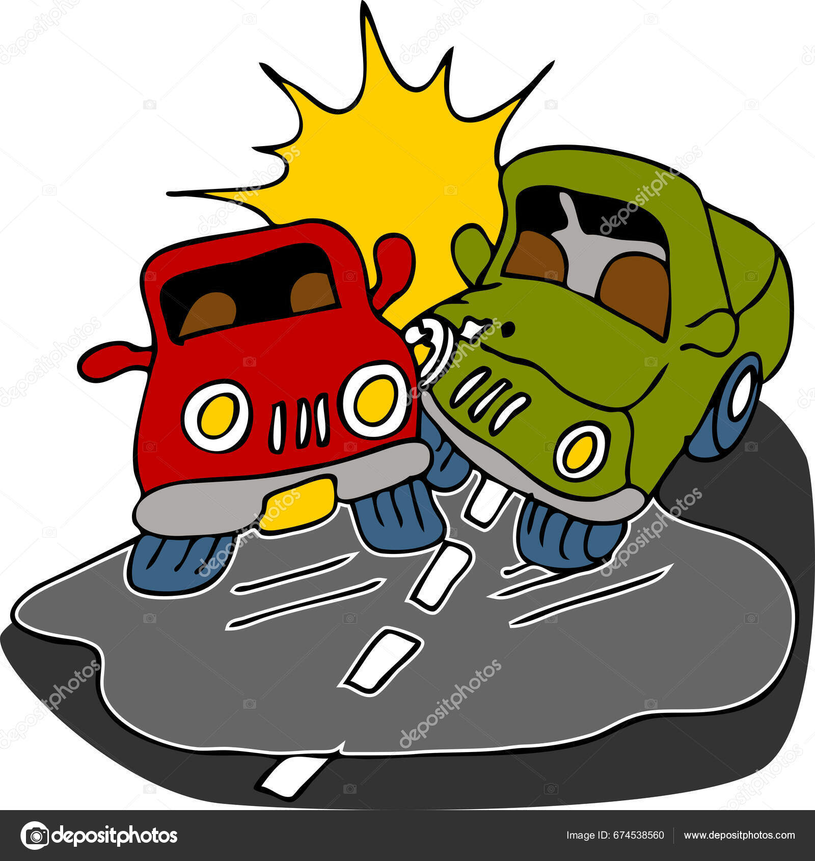 Cartoon Lustiges Autofahren Unfall Stock-Vektorgrafik von ...