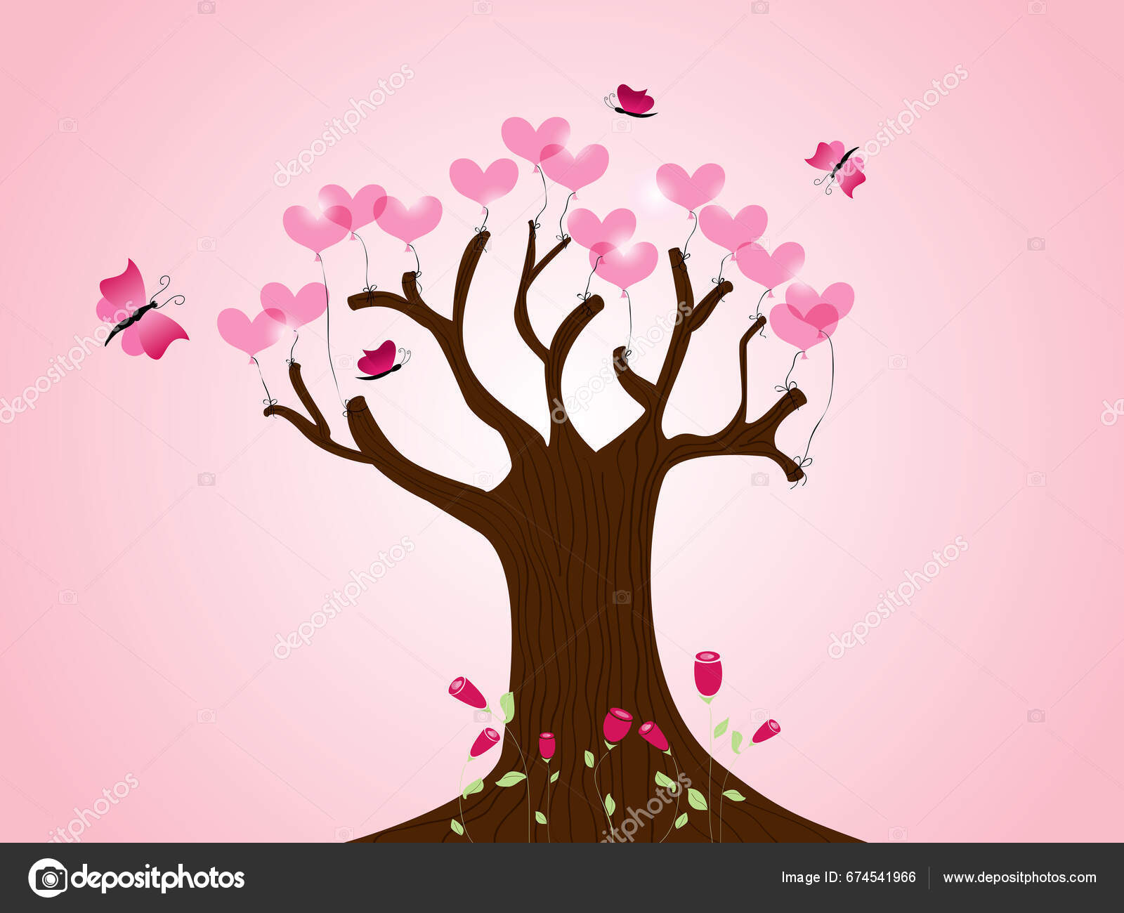 Ilustración Vectorial Árbol Con Corazones Vector de stock #674541966 de ...