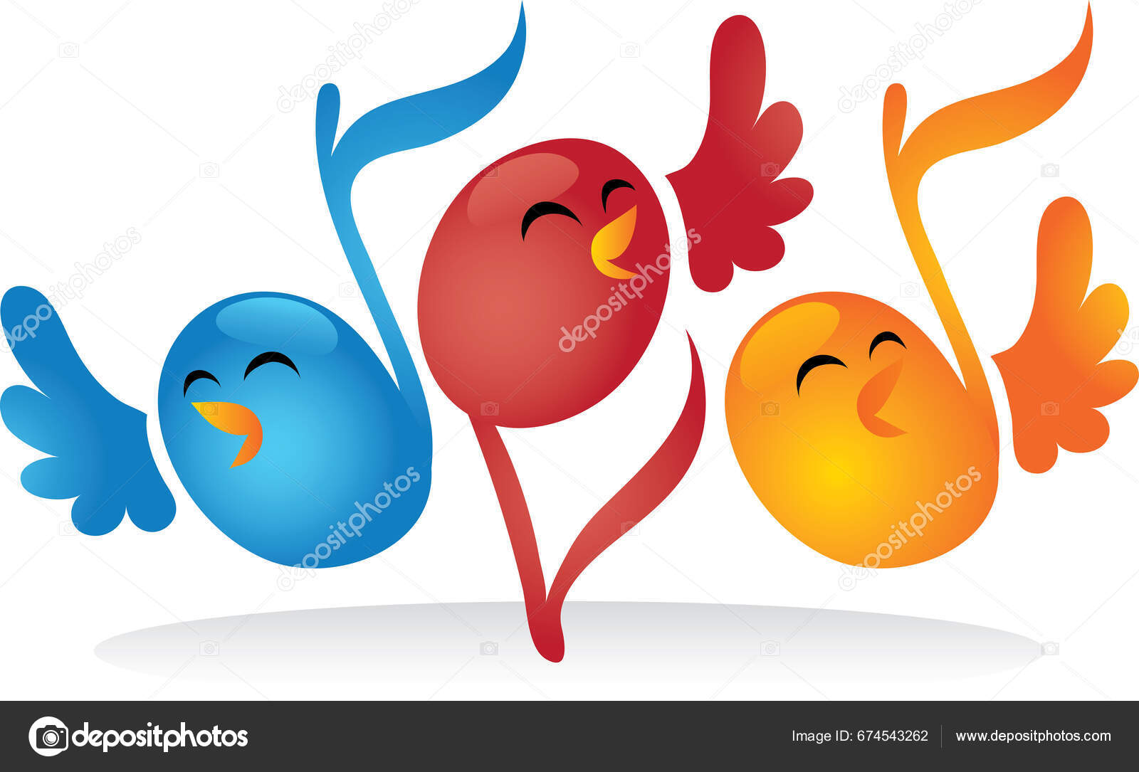 Tres Pájaros Cantando Vector Ilustración Vector de stock #674543262 de ...