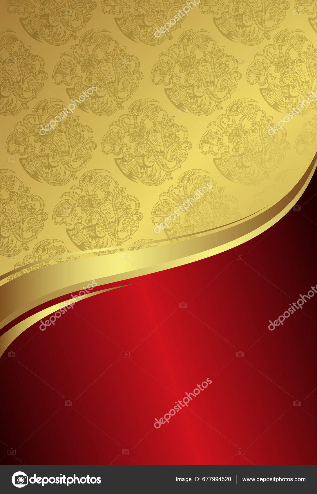 Red Background Golden Pattern Gold Ribbon Design Template Stock Vector ...