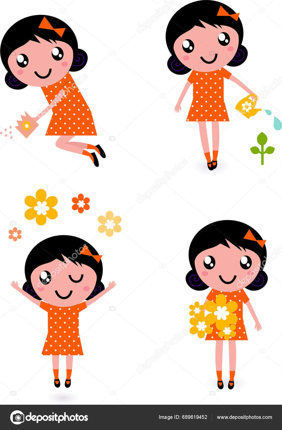 Set Cartoon Girl White Background Stock Vector by ©DesignPicsInc 689619452