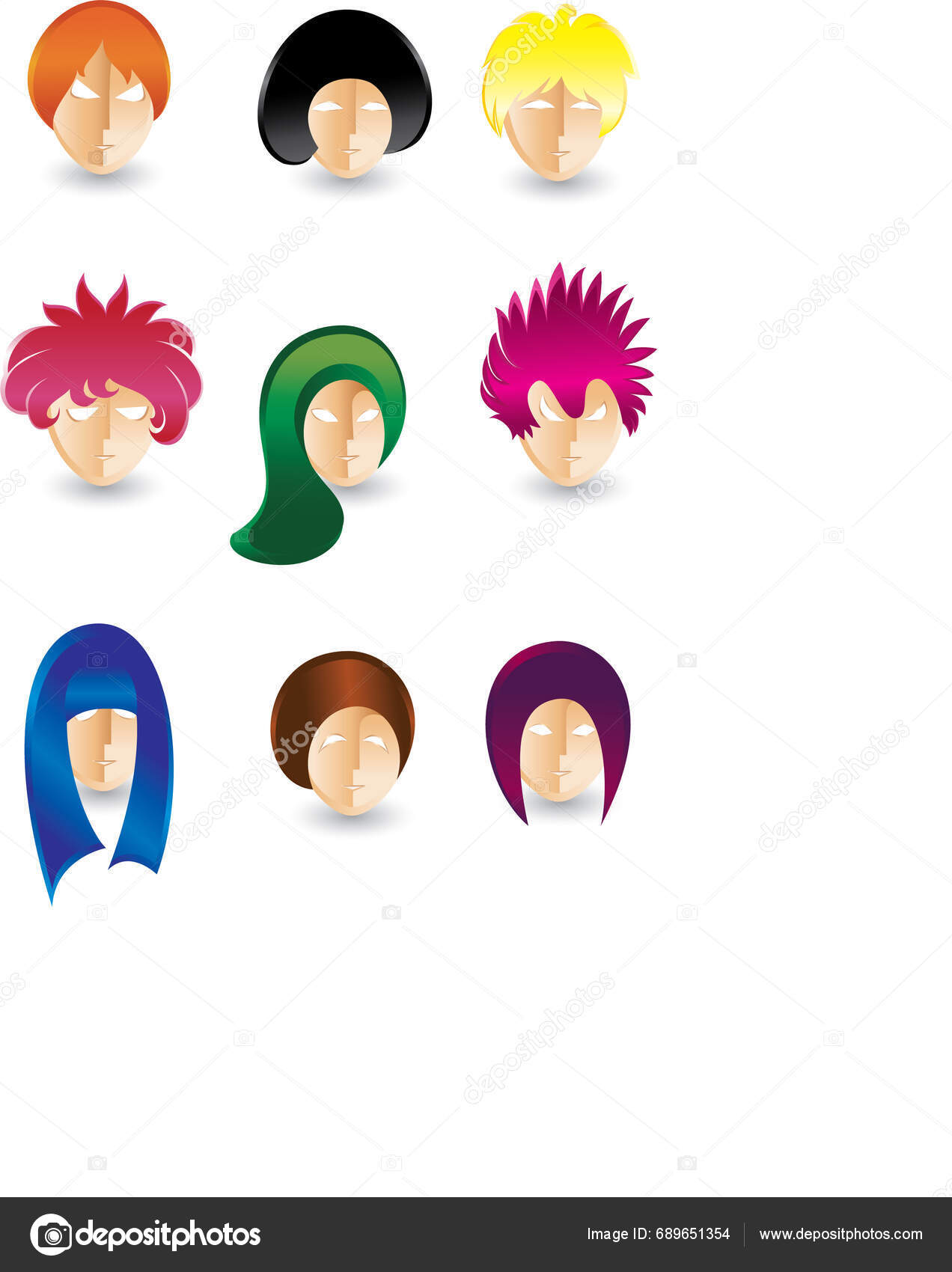 Set Female Heads Various Colors Stock Vector by ©DesignPicsInc 689651354