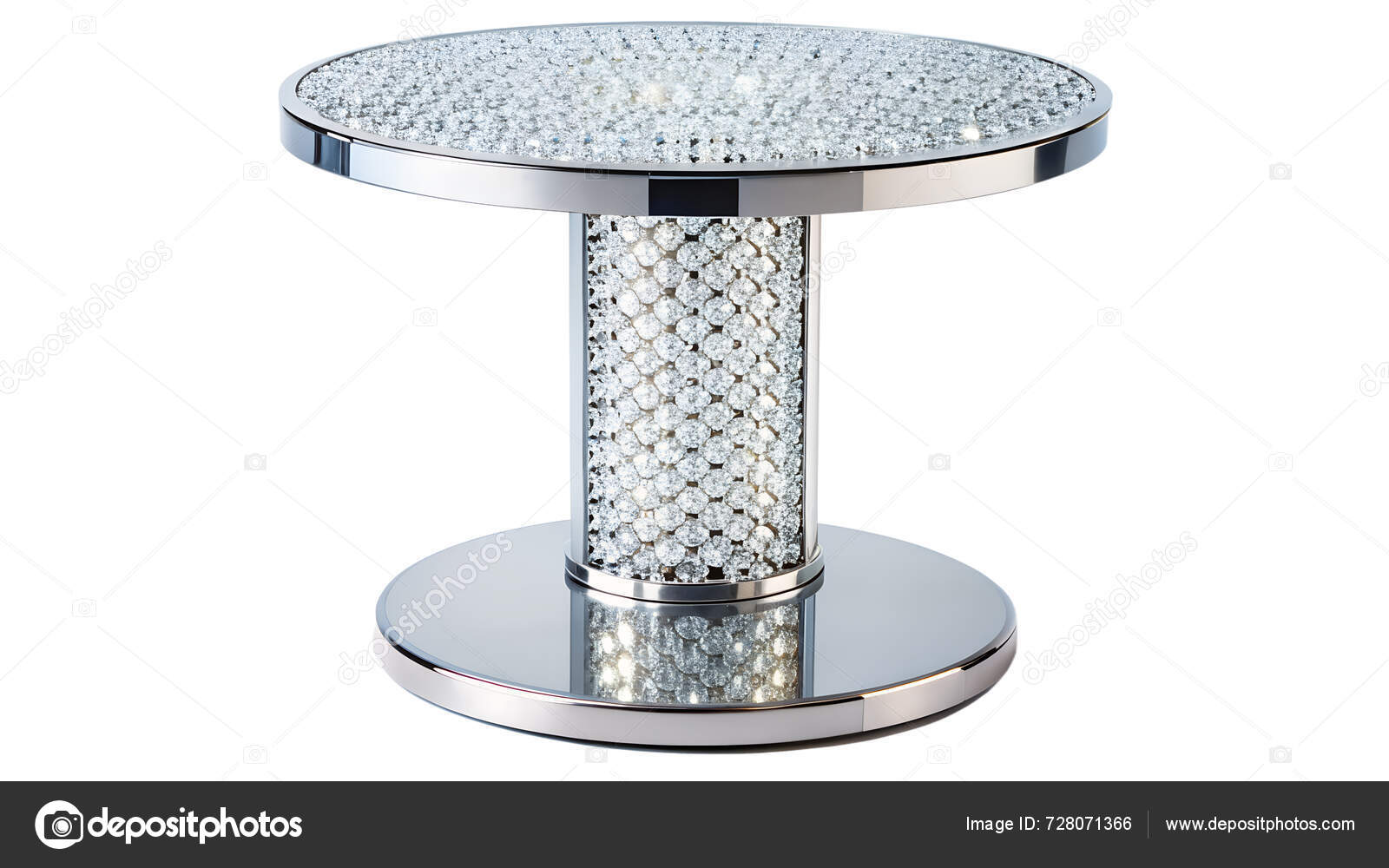 Table Reflective Metallic Surface Tabletop Circular Table Supported ...