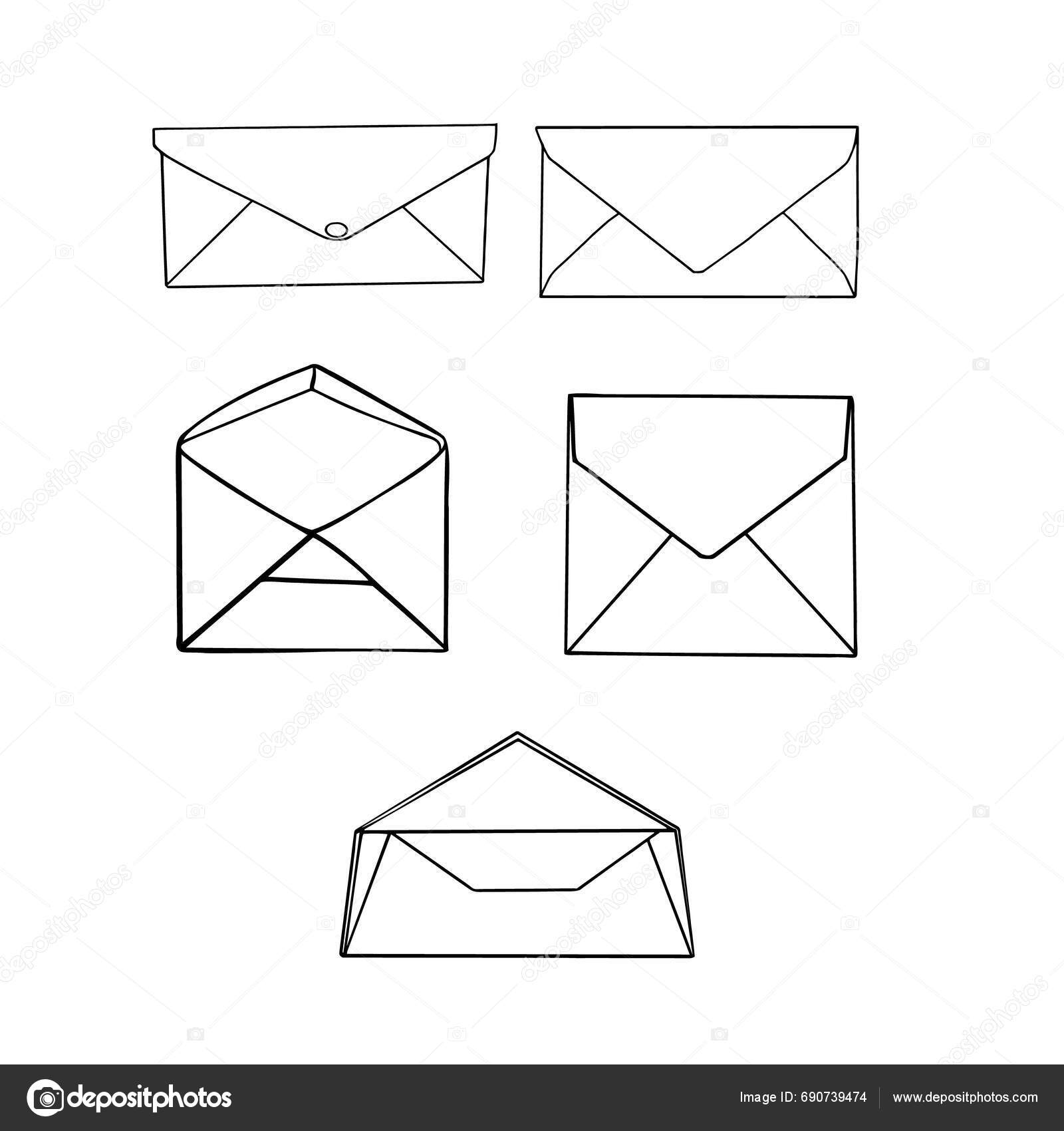 Illustration Set Envelopes White Background Outline Realistic Open ...
