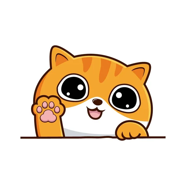 Cat White Orange Waving Hand Cartoon Kawaii Cute Cat Wall Stock Vector ...