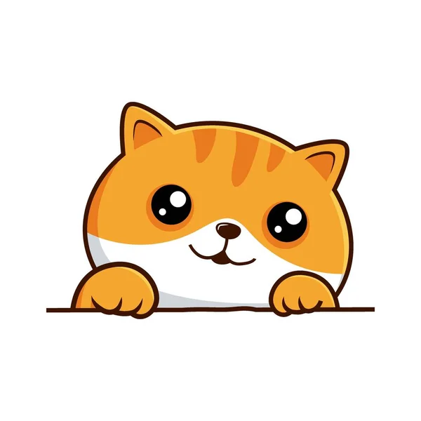 Cat White Orange Waving Hand Cartoon Kawaii Cute Cat Wall Stock Vector
