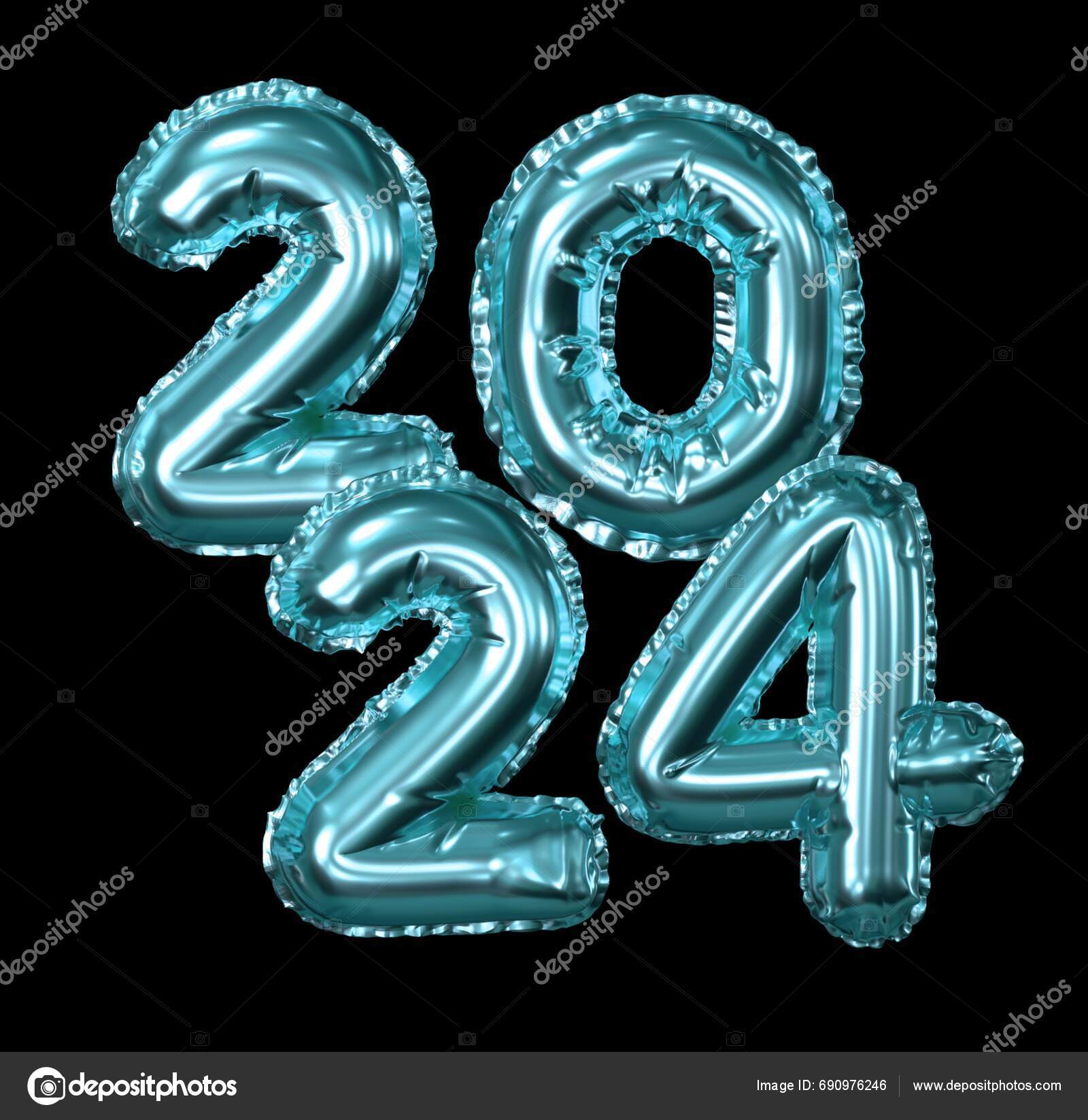 2024 New Year Illustration Numbers 2024 Black Background Blue Numerals ...