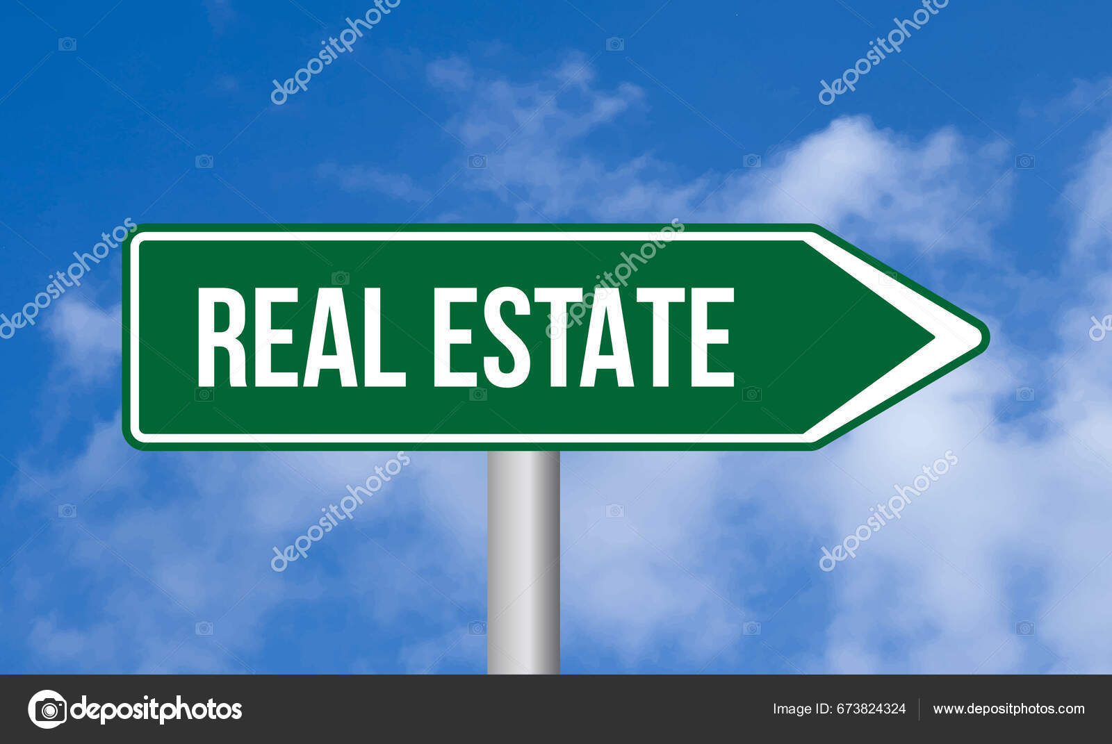 Real Estate Road Sign Blue Sky Background — Stock Photo © Mahmud07 #673824324