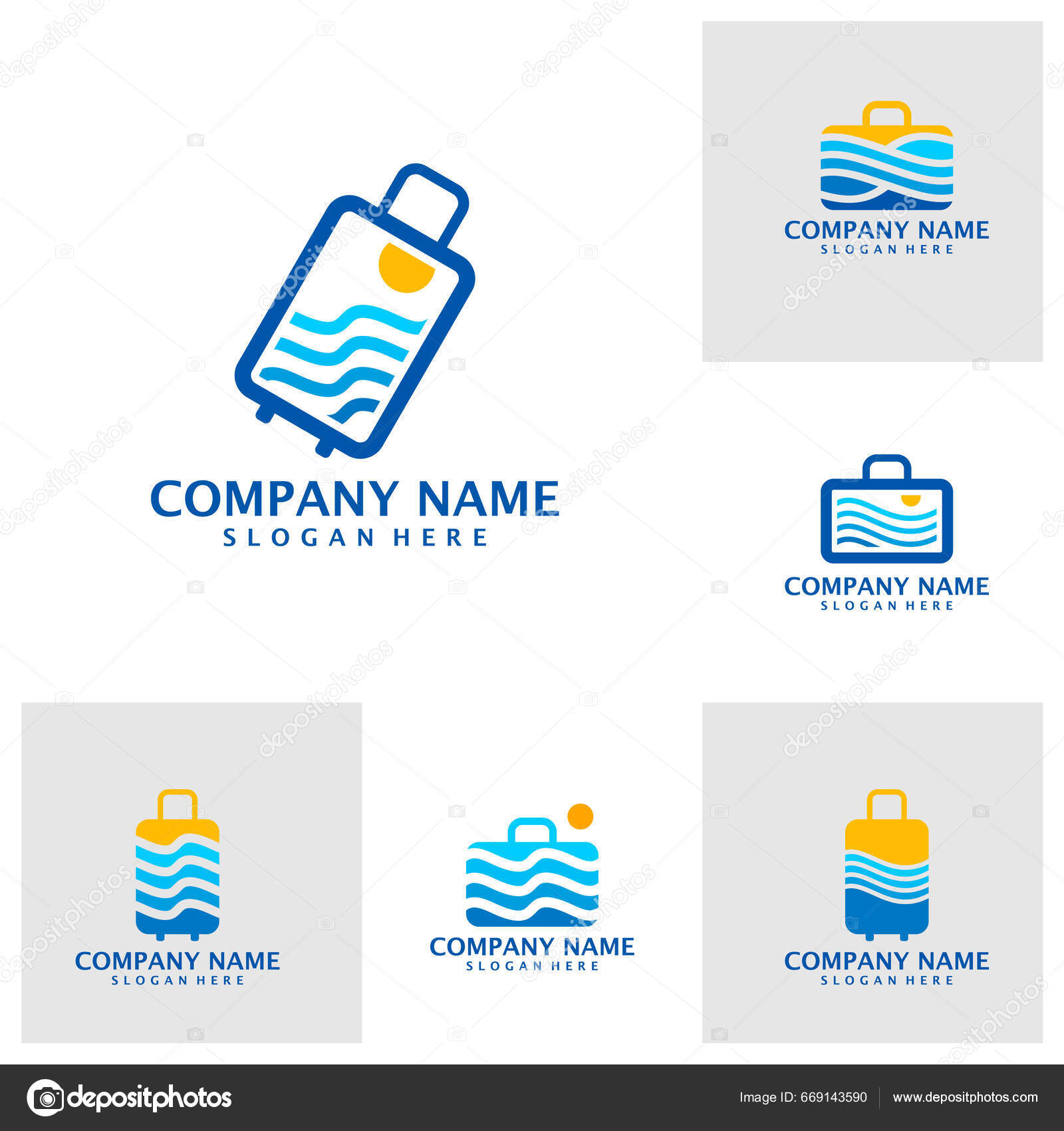 Set Von Wave Suitcase Logo Designvektor Koffer Logo Design Vorlage ...