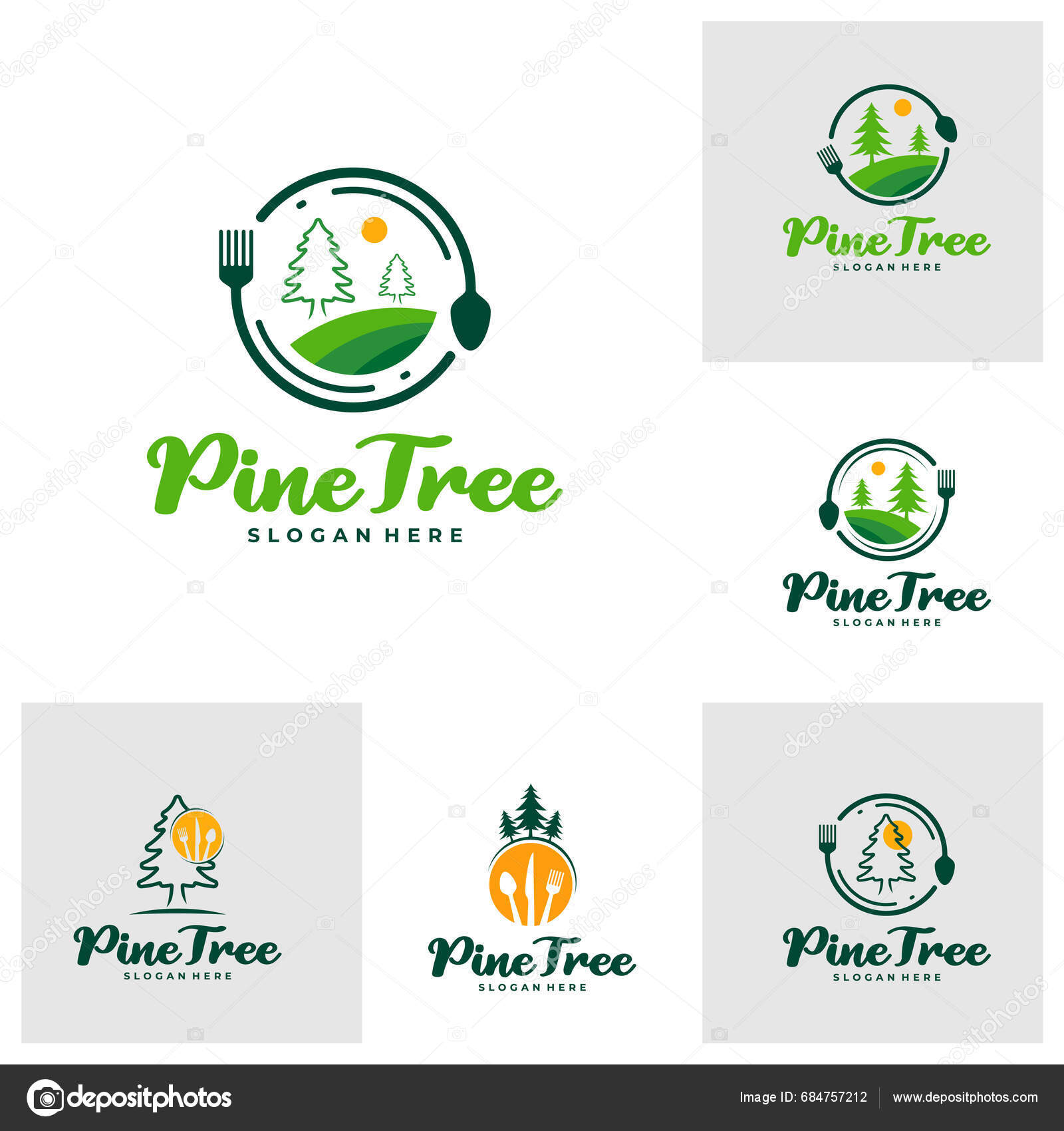 Set Pine Tree Food Logo Design Vector Creative Pine Tree Stock Vector ...
