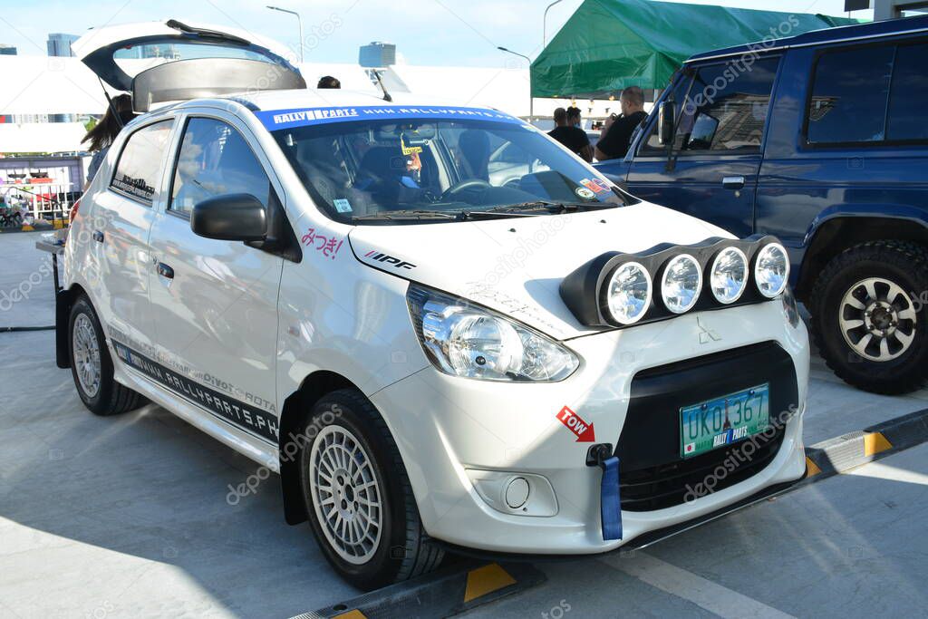 SAN JUAN, PH - MAY 8 - Mitsubishi mirage rally car at East Side ...