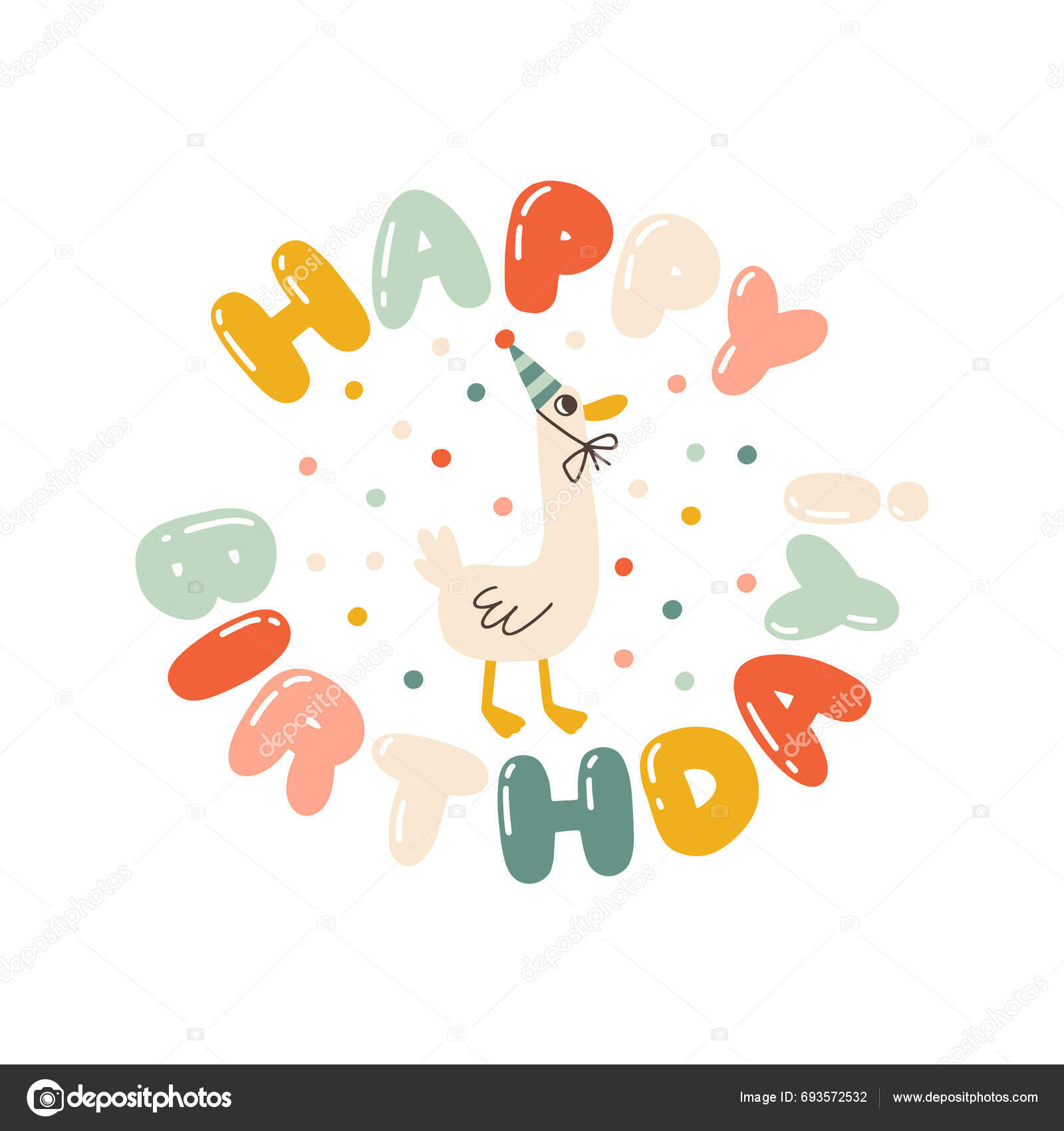 Happy Birthday Bubble Lettering Inscribed Shape Circle Cute Goose Cap ...